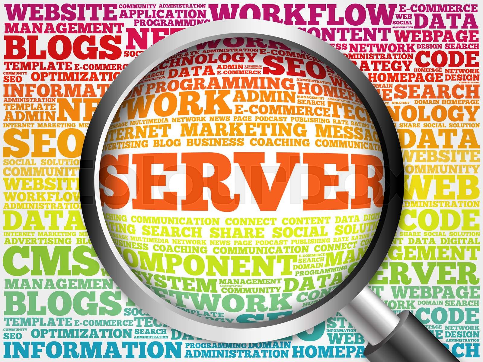 Server word cloud with magnifying glass | Stock image | Colourbox