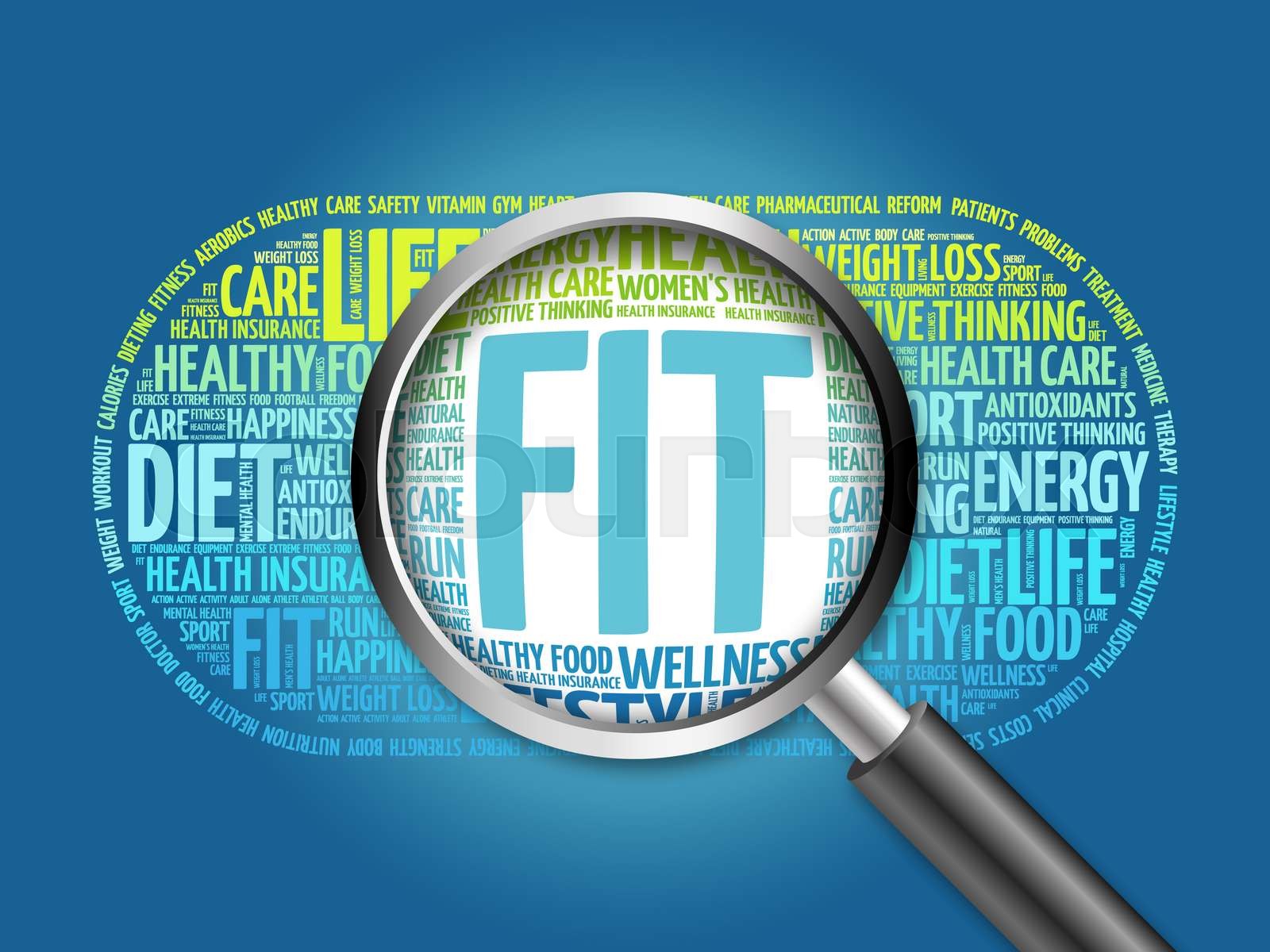 FIT word cloud with magnifying glass | Stock image | Colourbox