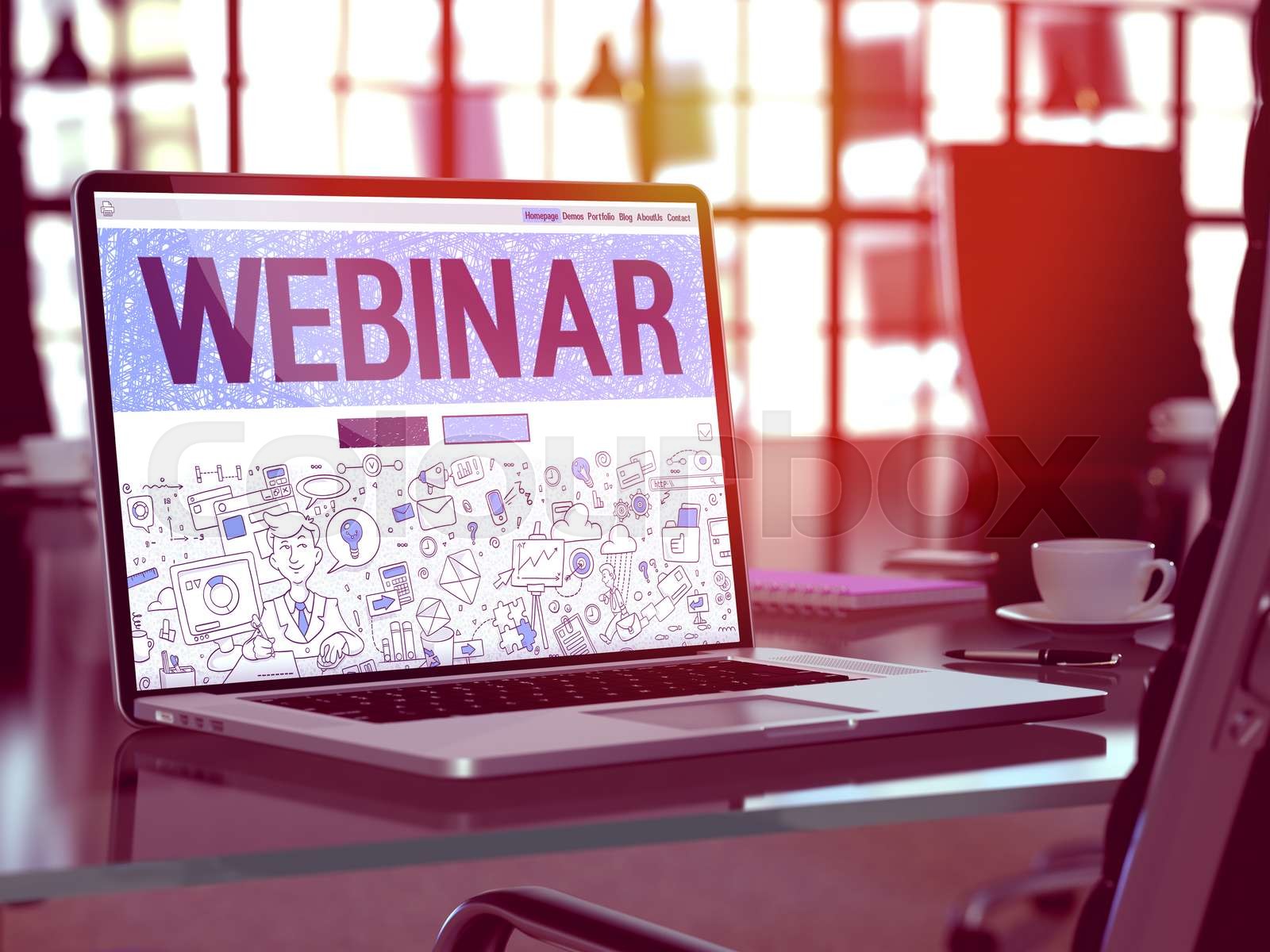 Webinar on Laptop in Modern Workplace Background. | Stock image | Colourbox