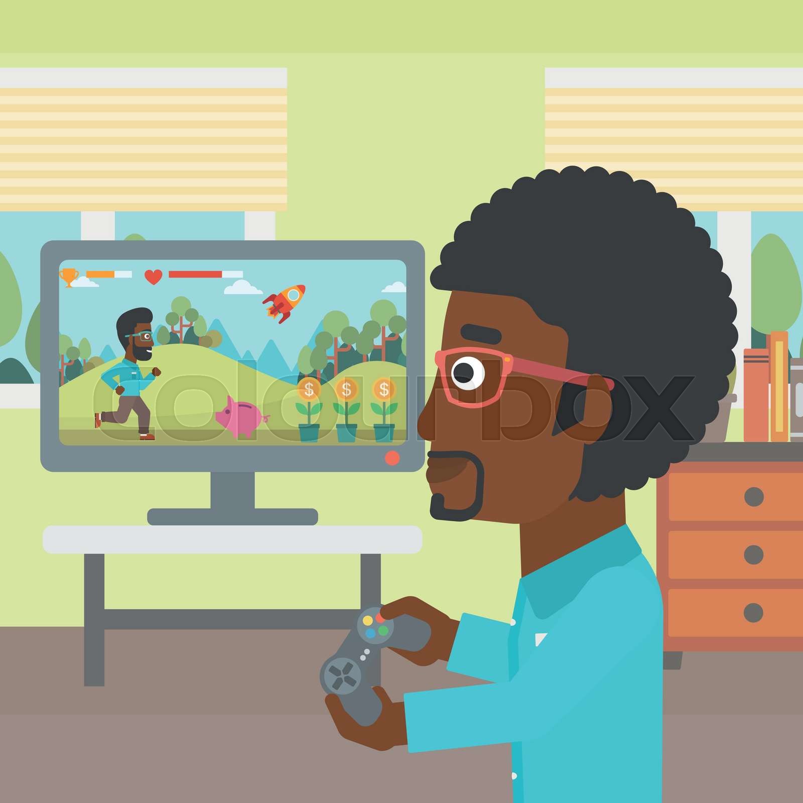 Man playing video game. | Stock vector | Colourbox