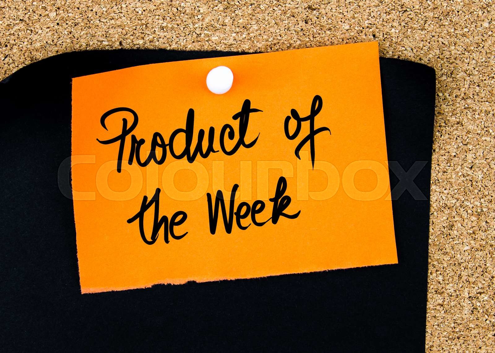 Product Of The Week written on orange paper note | Stock image | Colourbox