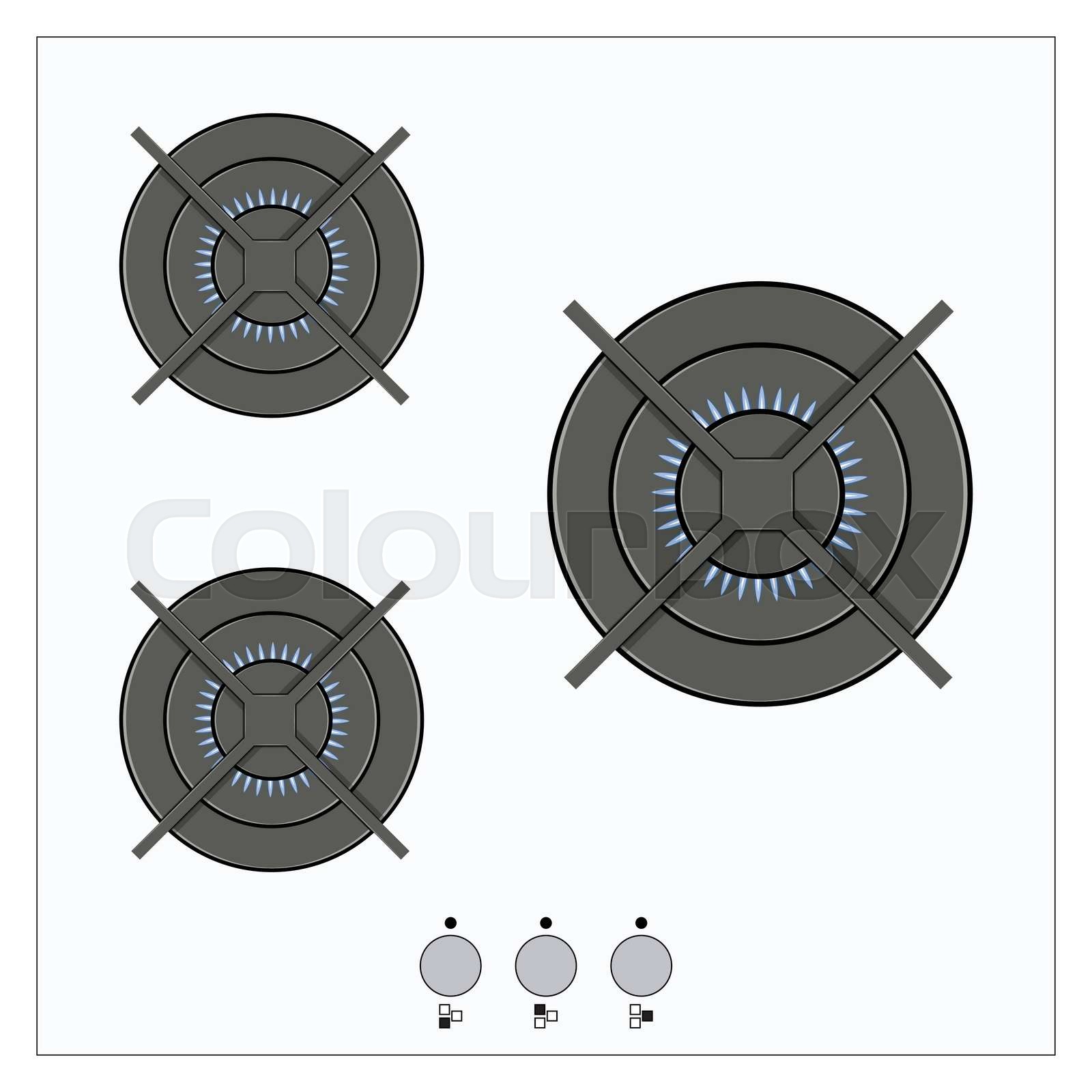 Gas burning from a kitchen gas stove vector | Stock vector | Colourbox