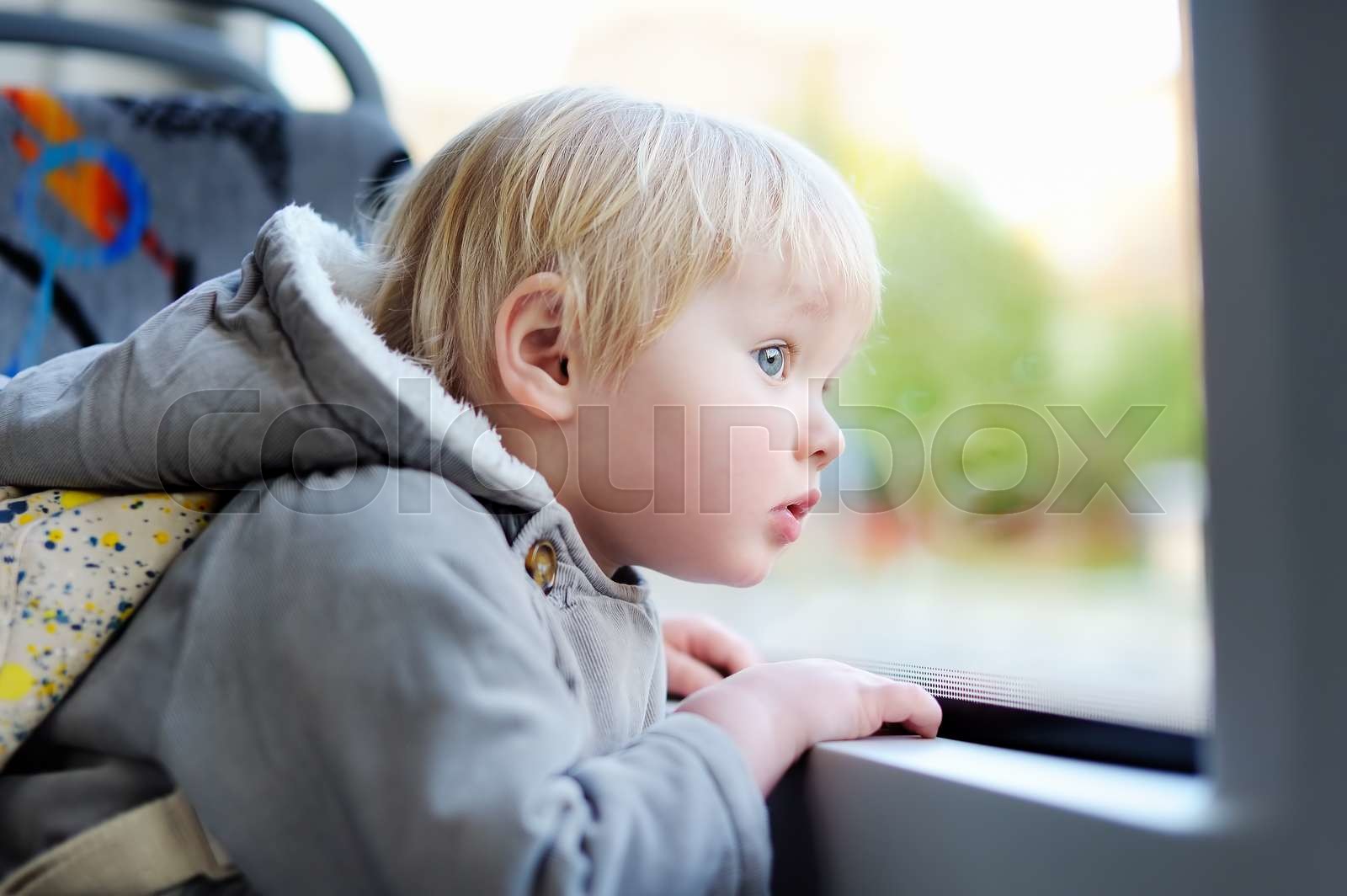 Toddler boy in train or tram | Stock image | Colourbox