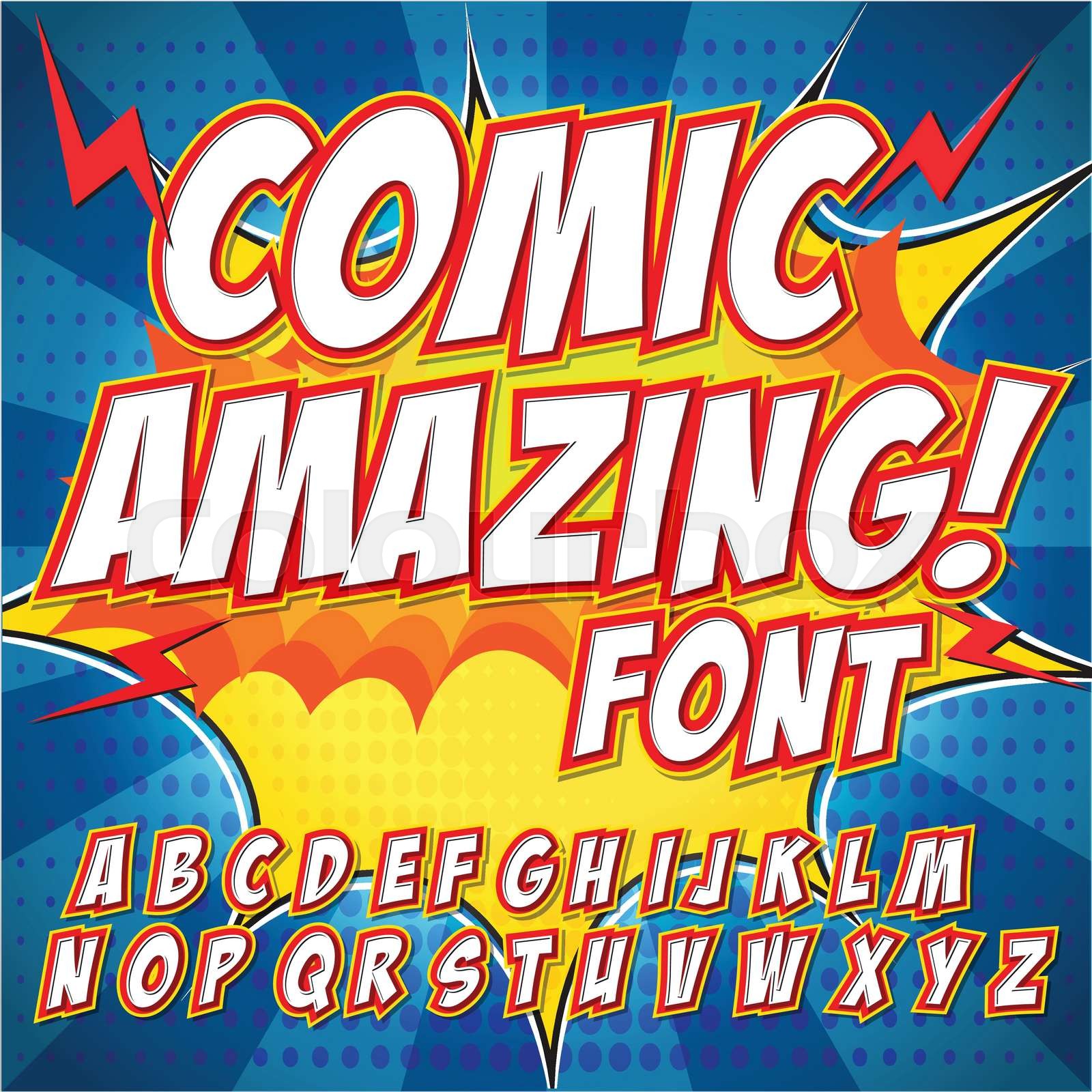 Comic alphabet set. Letters, numbers and figures for kids ...