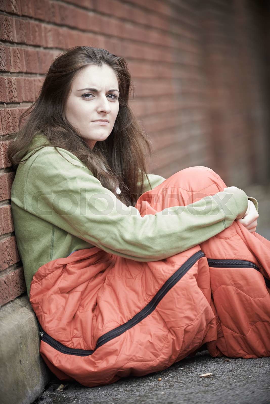 Vulnerable Teenage Girl Sleeping On The Street | Stock image | Colourbox