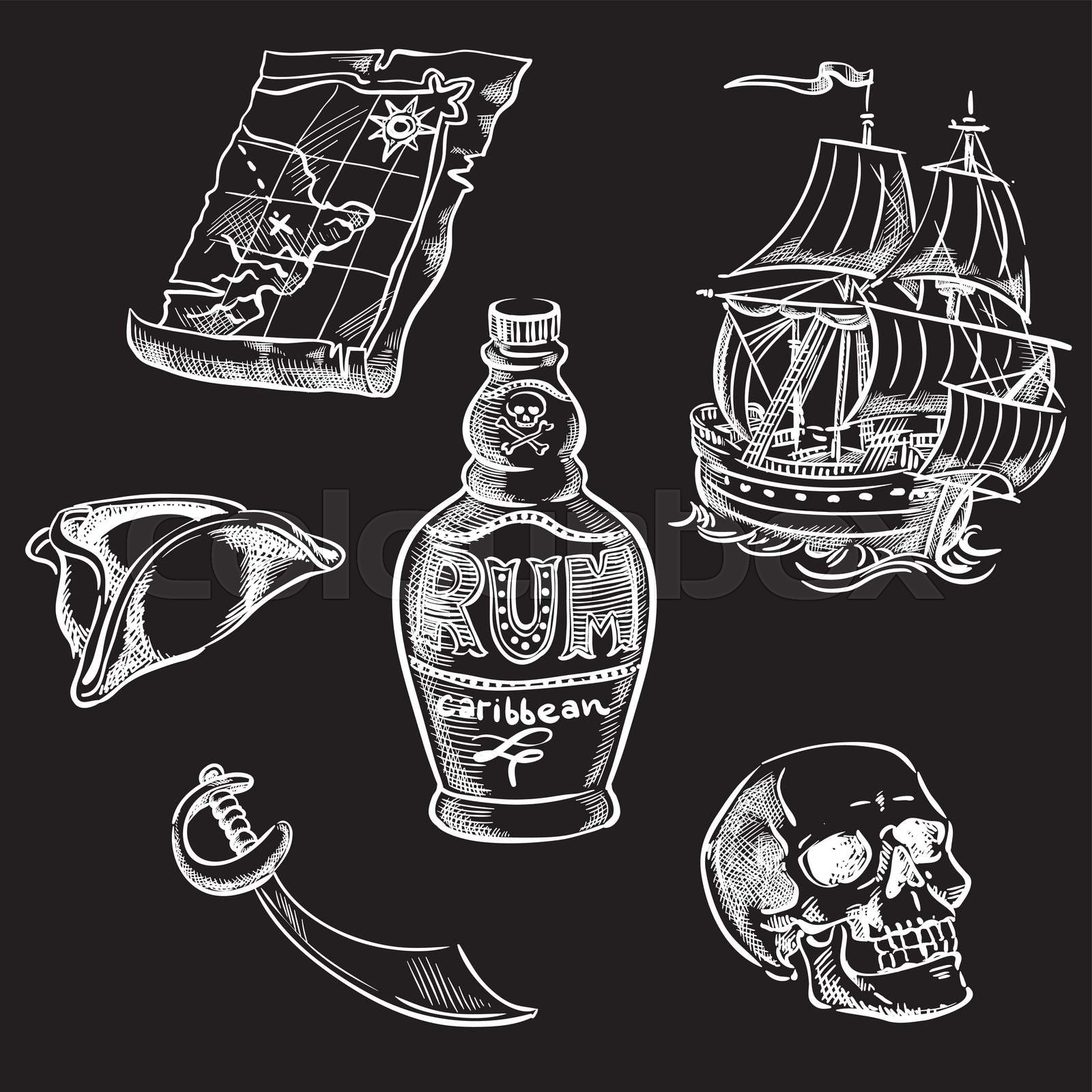 Freehand pirate set for your design. Hand drawn pirate elements made in ...