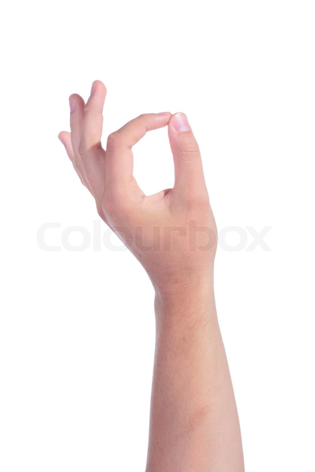 Man Hand mit angeschlossenem Index und große Finger , Zeichen OK , ist ...