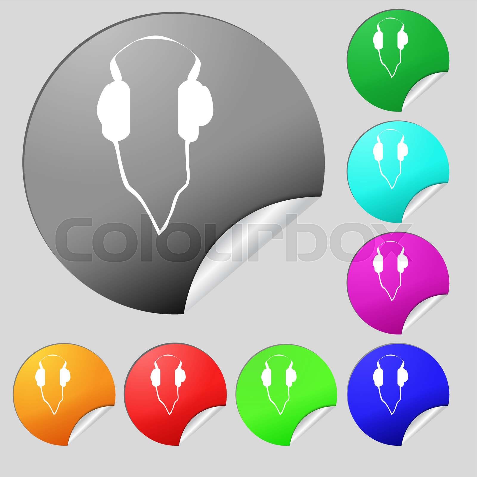 headphones icon sign. Set of eight multi colored round buttons ...