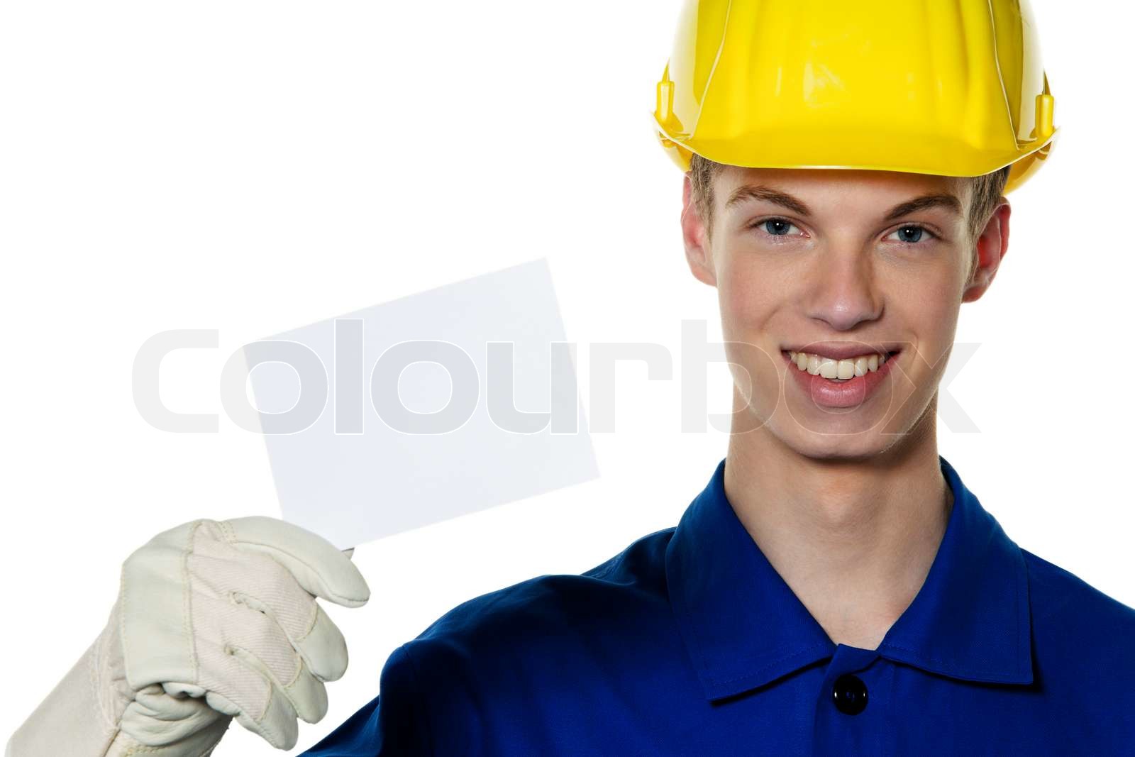 Ein Lehrling / Azubi als Handwerker mit einer leeren Tabelle | Stock ...