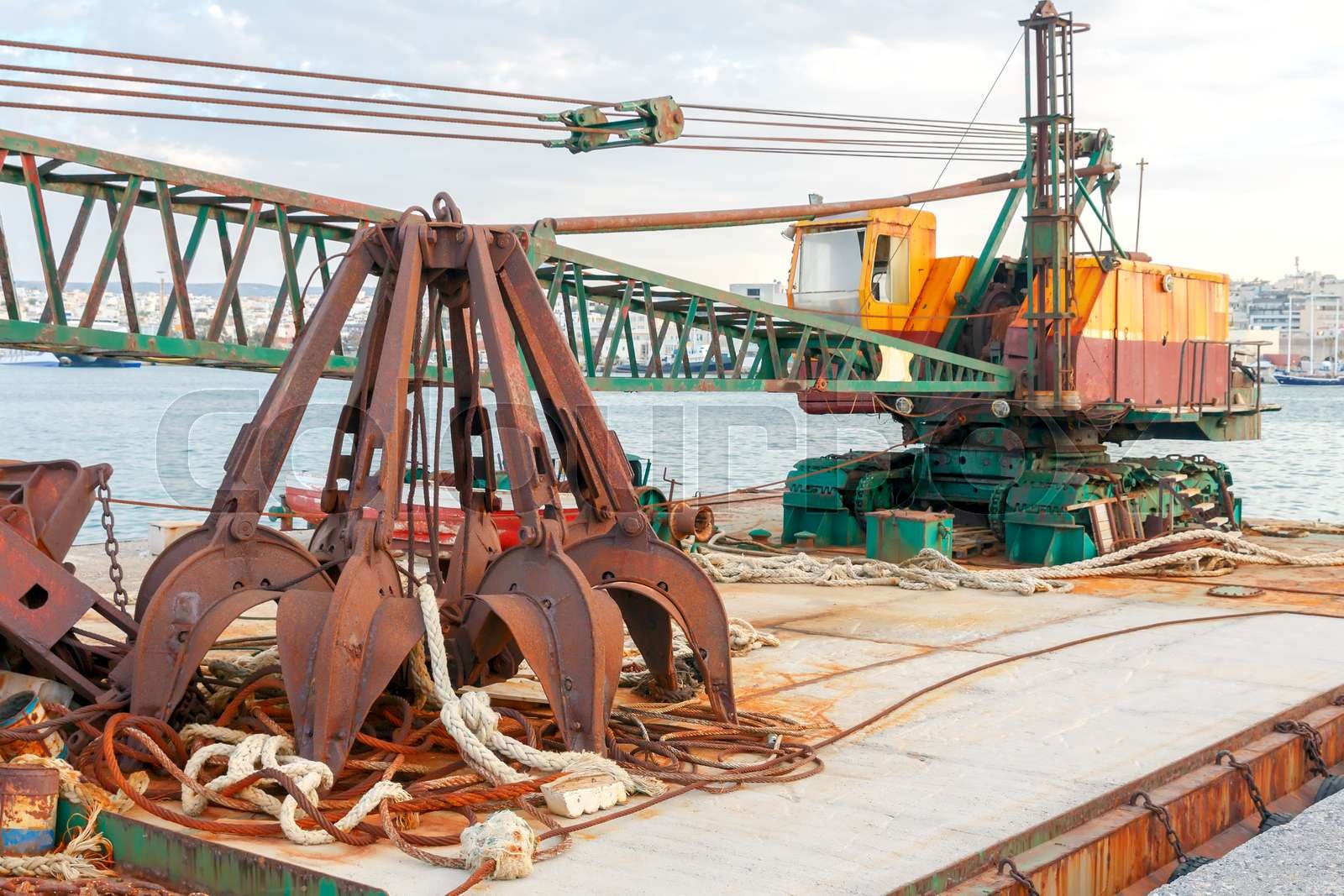 Floating crane on the barge. | Stock image | Colourbox
