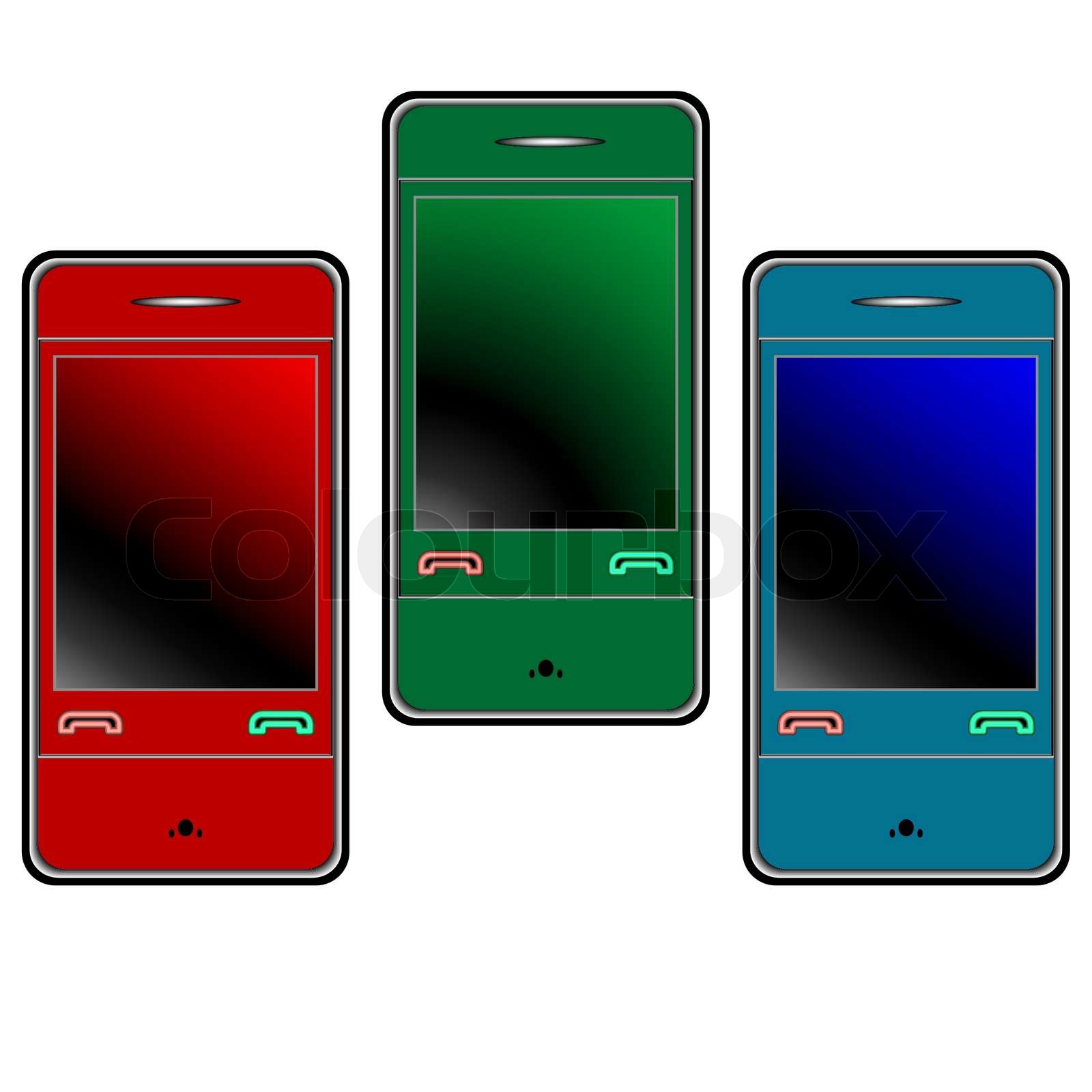 farbige Handys vor weißen Hintergrund, abstrakt Vektor-Kunst ...