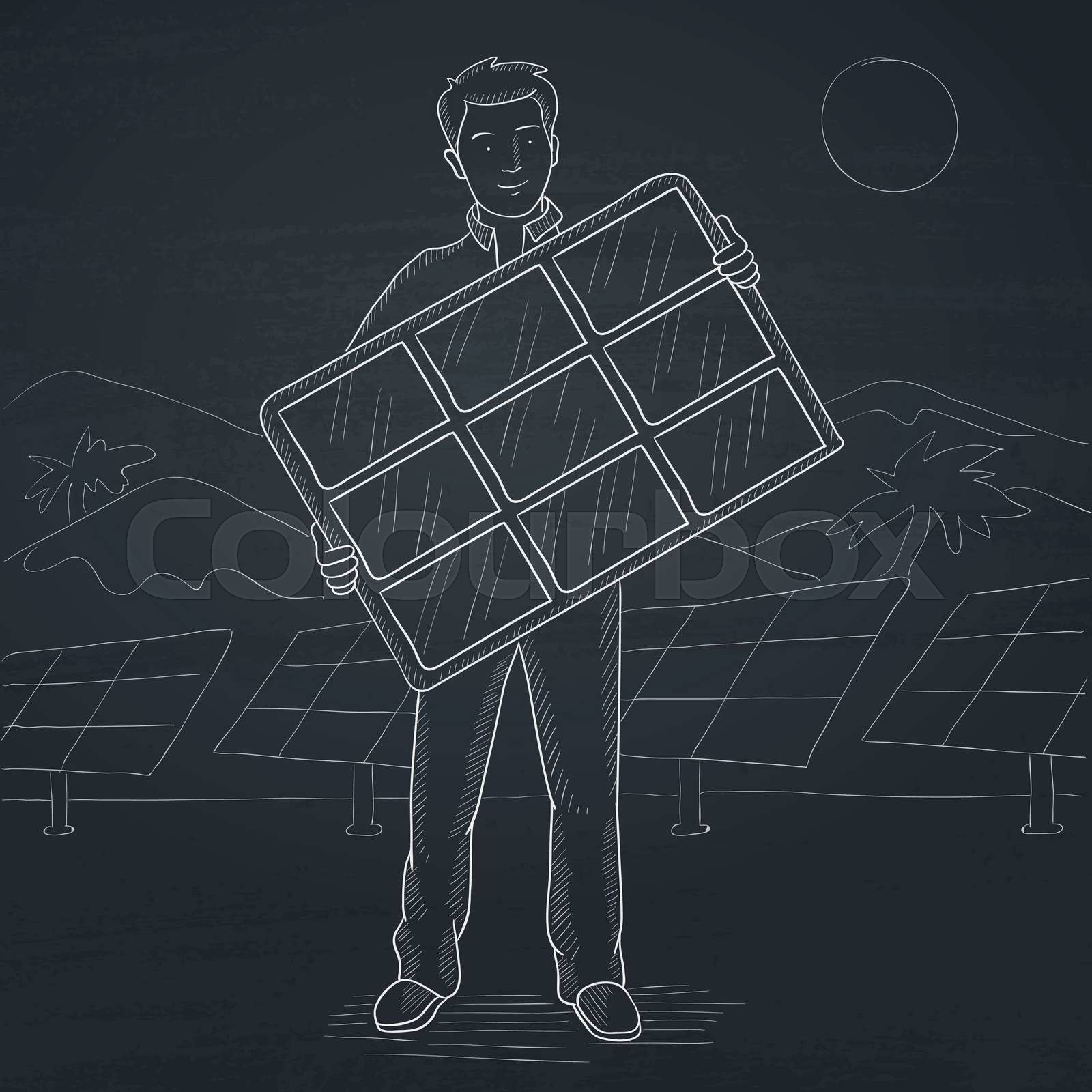 Man holding solar panel. | Stock vector | Colourbox