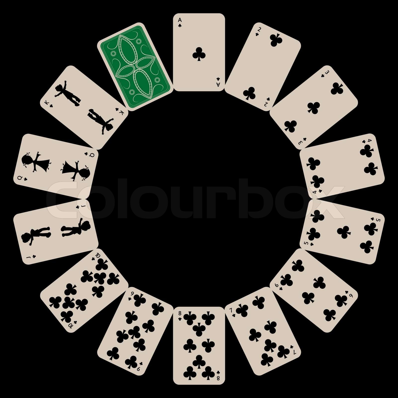 circle shape clubs playing cards isolated on black, abstract vector art ...