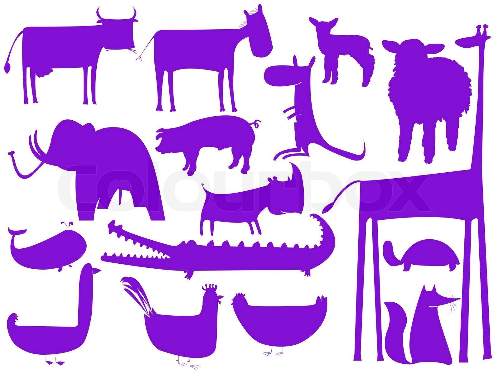 animal purple silhouettes isolated on white, vector art illustration ...