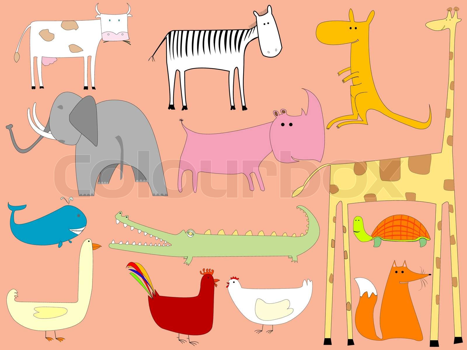 cartoon drawing with animals, abstract vector art illustration | Stock ...