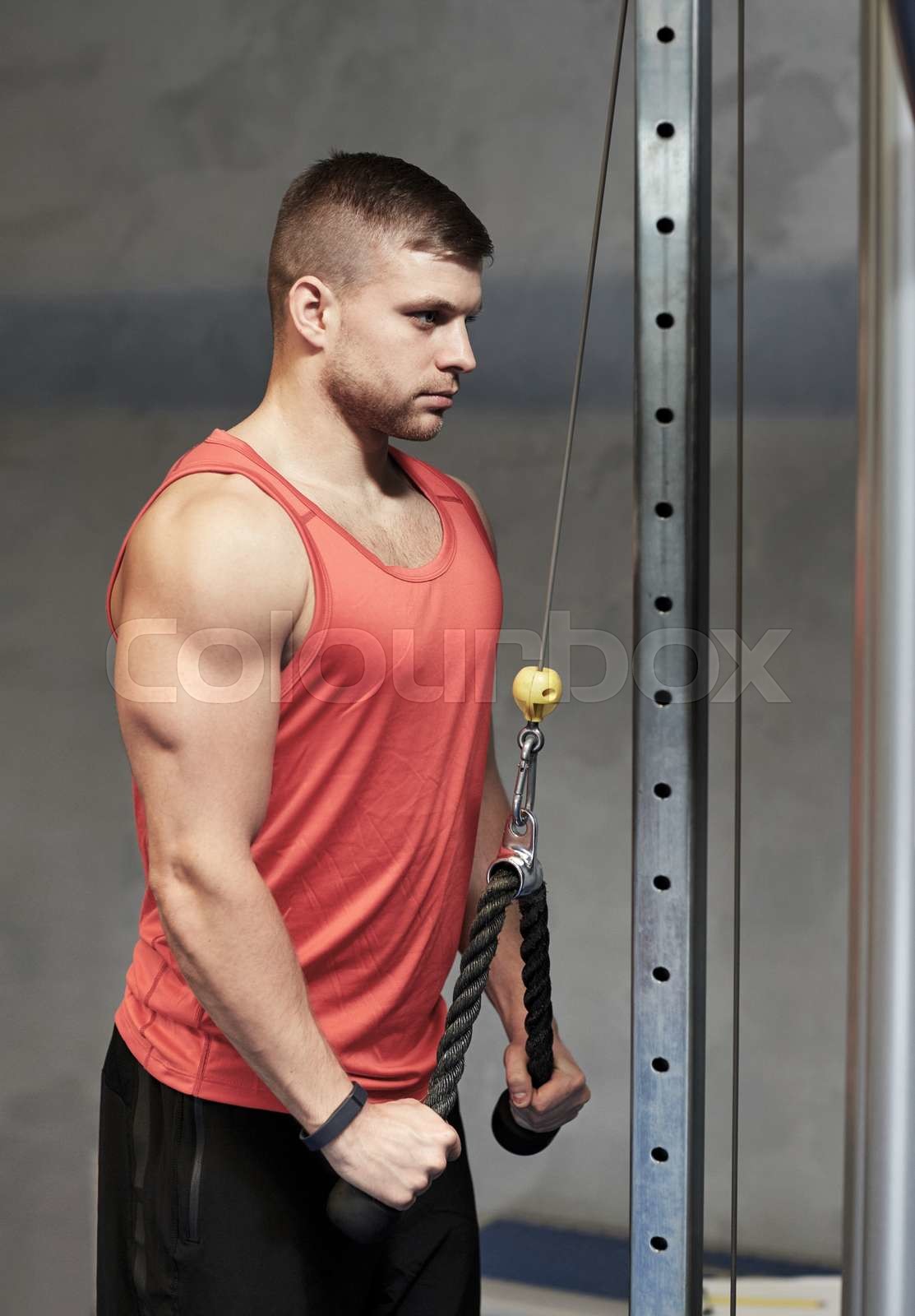 man flexing muscles on cable machine gym | Stock image | Colourbox