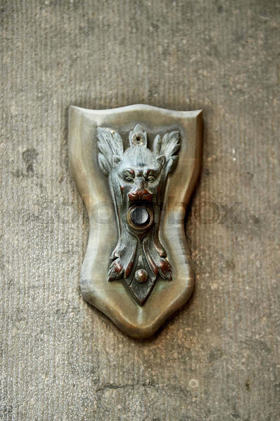 vintage weathered bronze electric door bell | Stock image | Colourbox