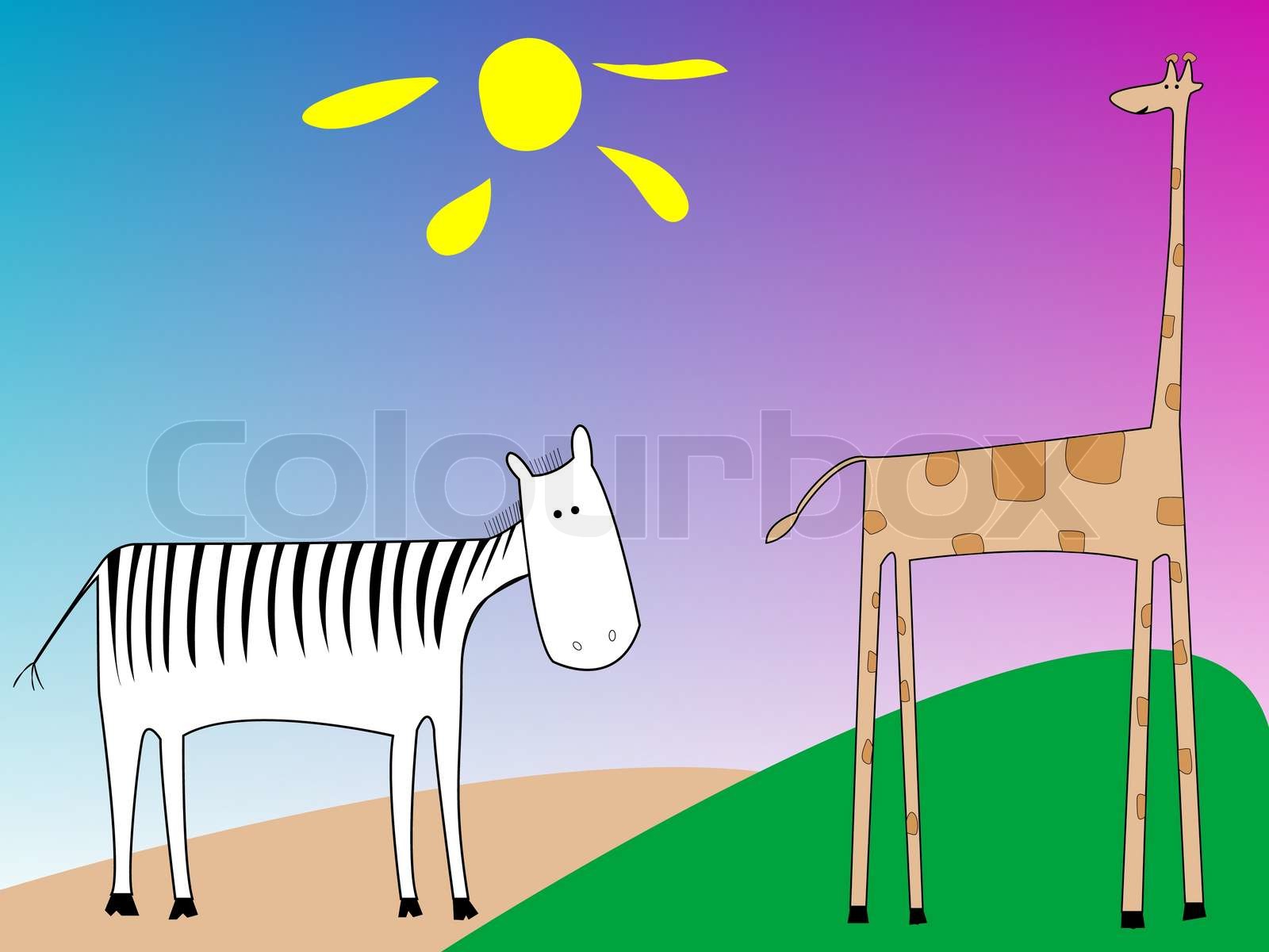 drawing of a zebra and giraffe, abstract vector art illustration ...