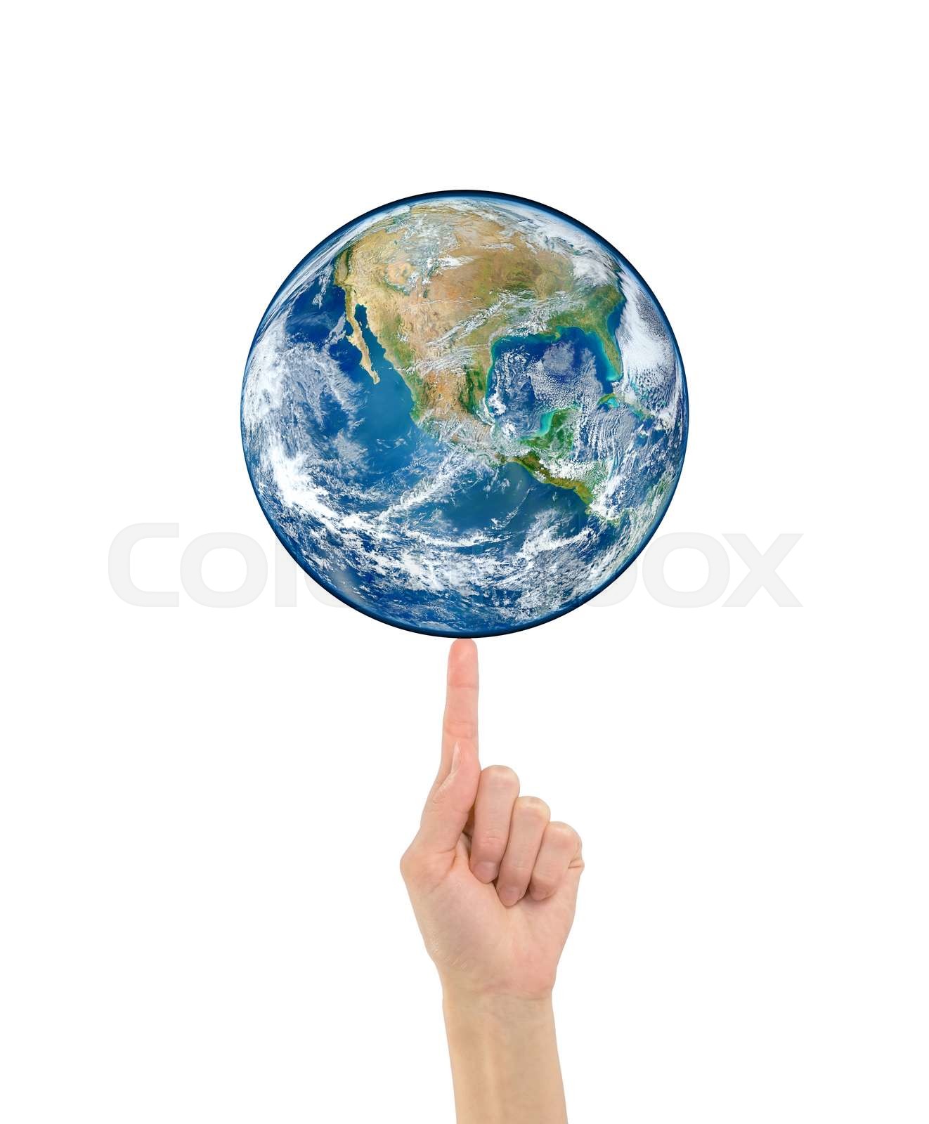 Planet earth on finger human hand NASA | Stock image | Colourbox