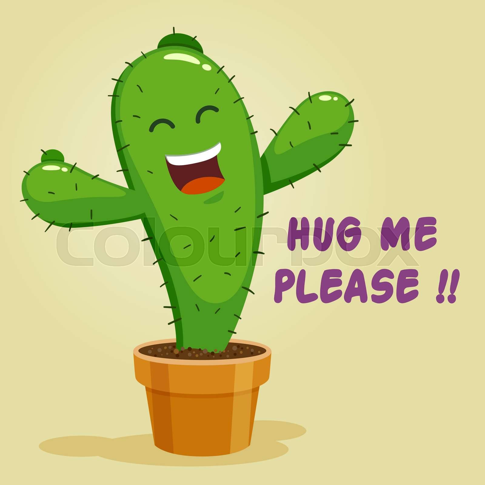 Smiling Cactus Cartoon Character Asking For A Hug Stock Vector