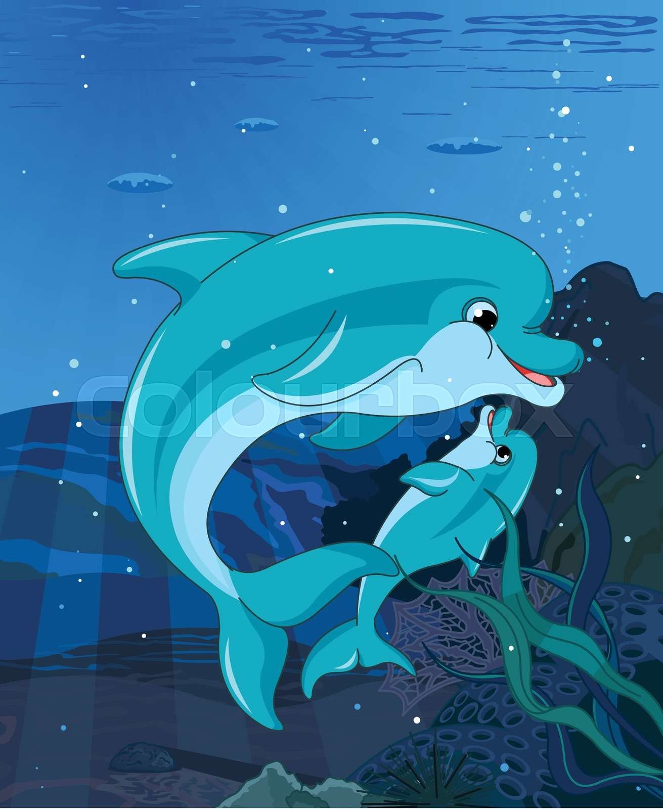 Swimming Dolphins | Stock vector | Colourbox