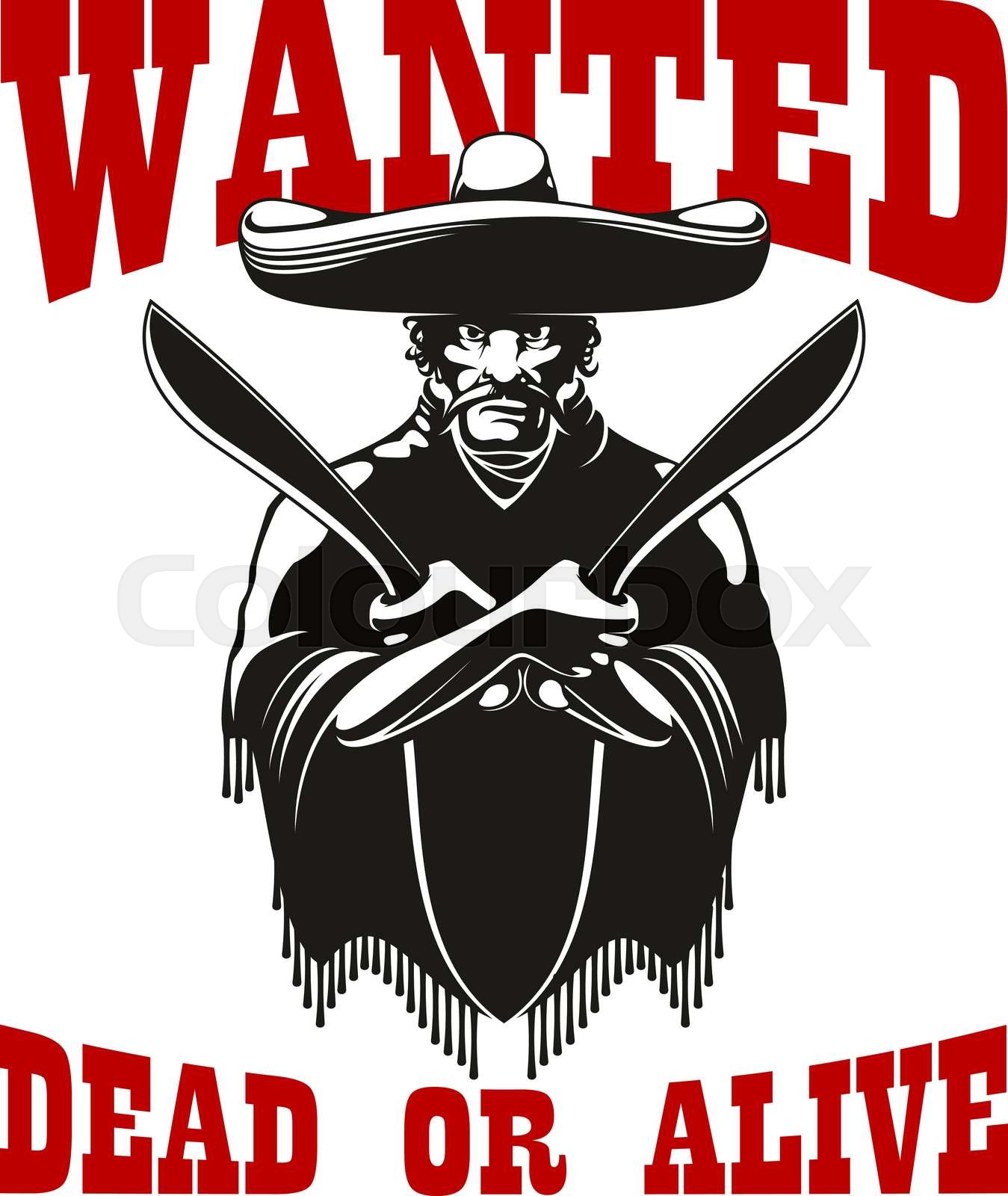Wanted poster with dangerous mexican bandit | Stock vector | Colourbox