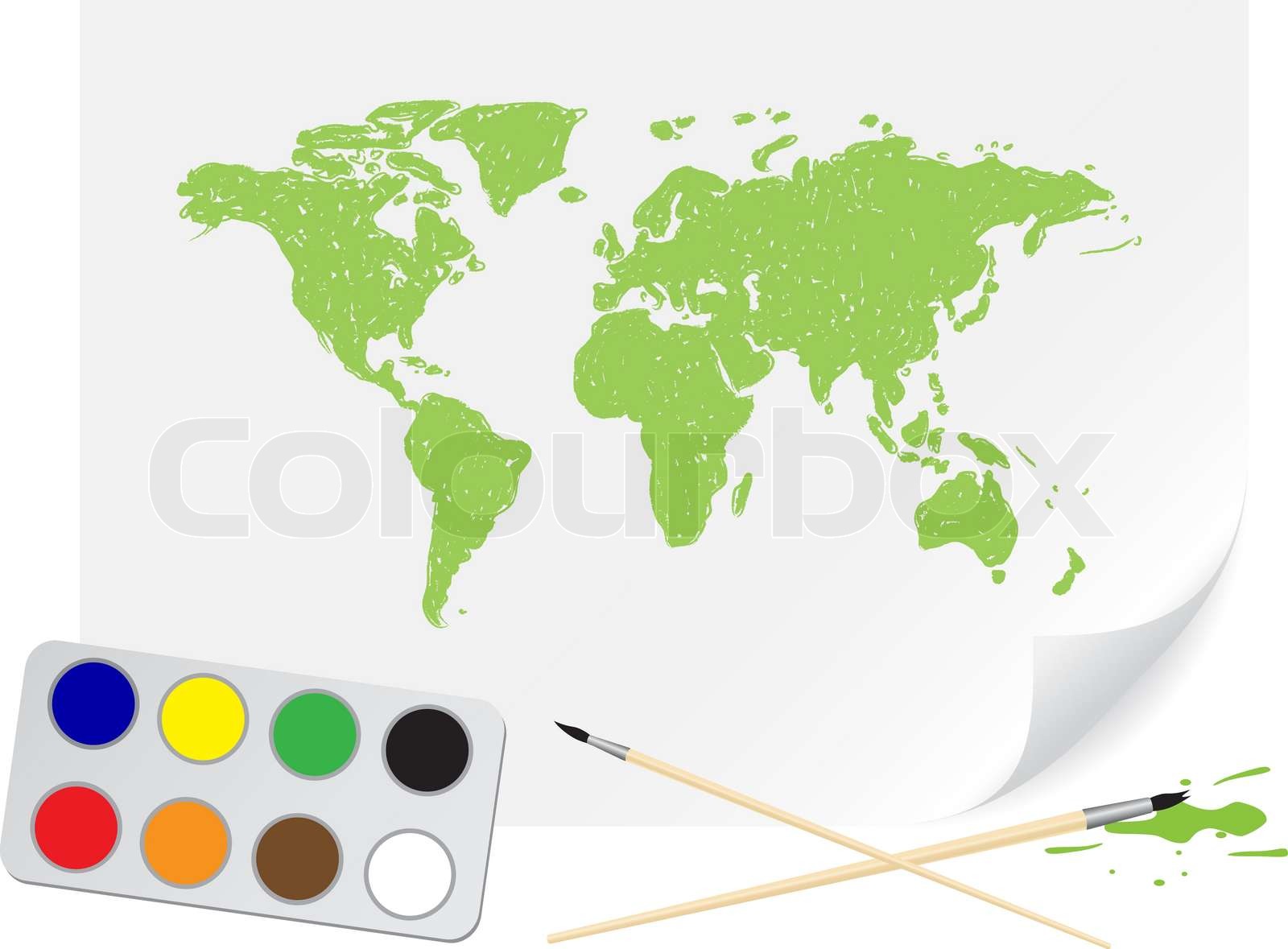 Drawing green map with brush on the white paper | Stock vector | Colourbox