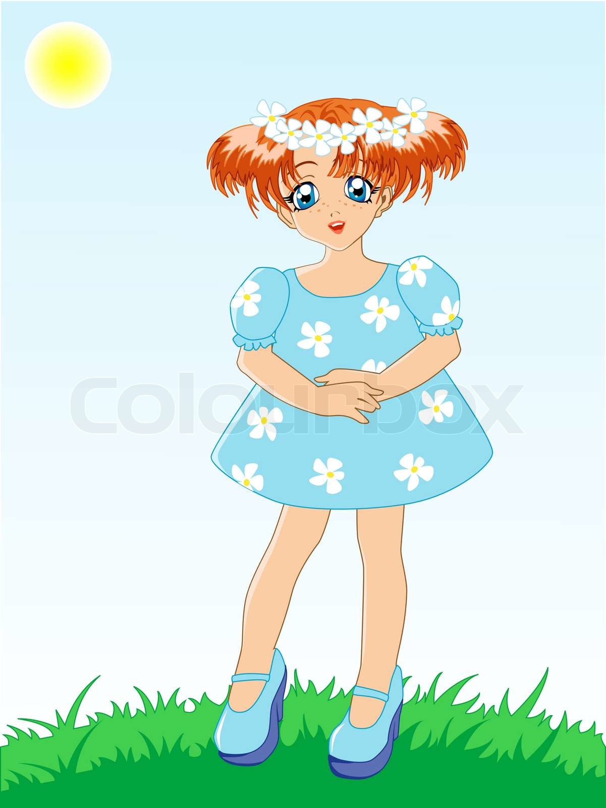 "little girl in blue dress" | Stock vector | Colourbox