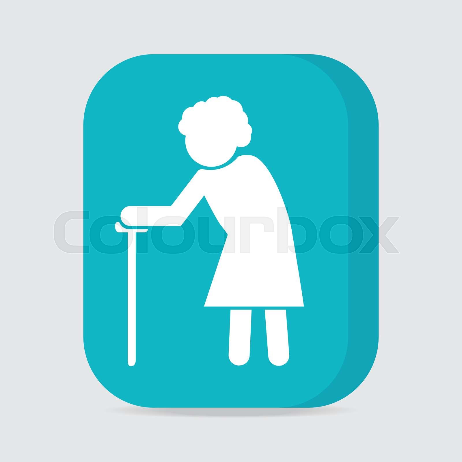 Elderly woman symbol. old people button vector illustration | Stock ...