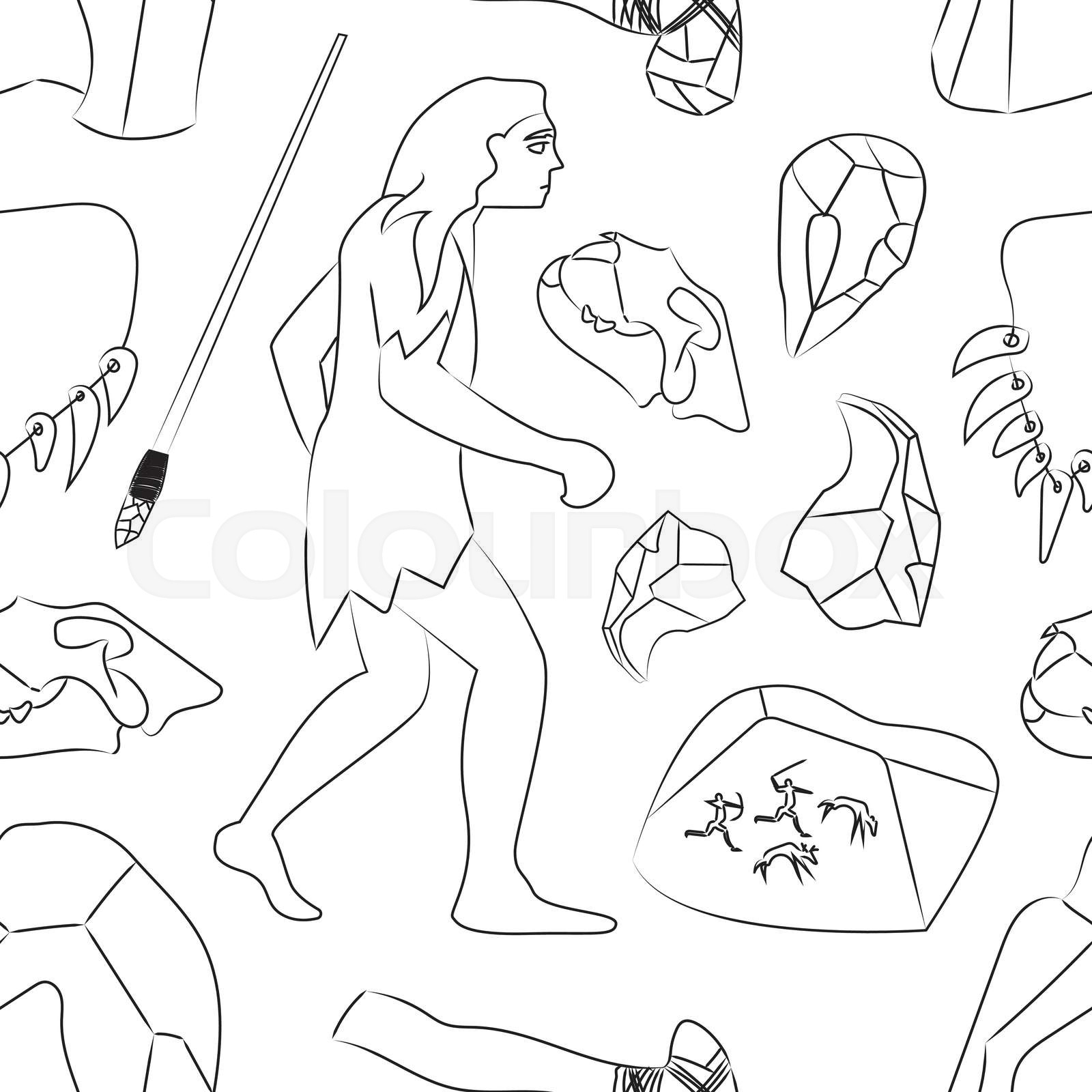 Prehistoric stone age icons set pattern | Stock vector | Colourbox