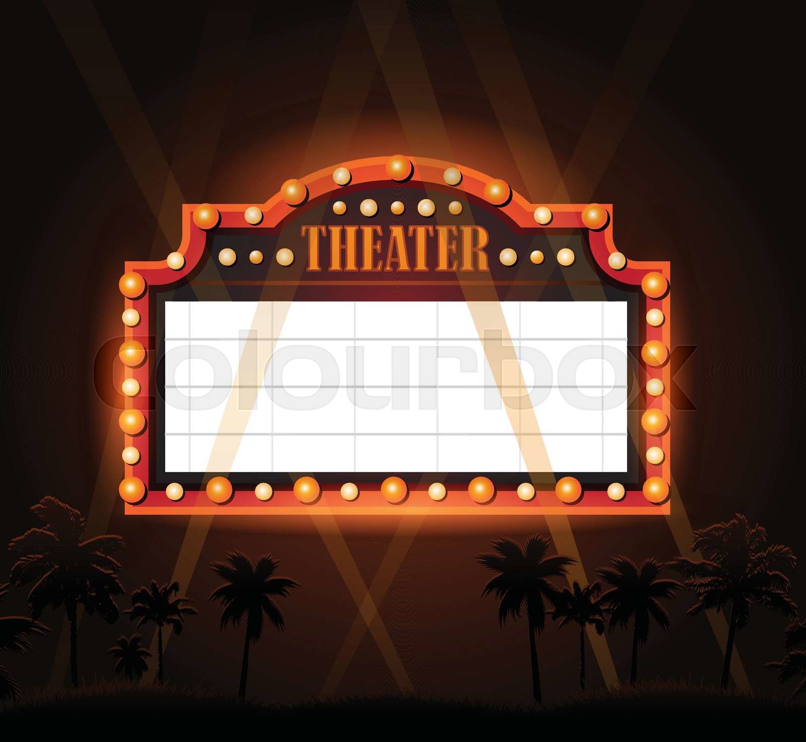 Brightly theater glowing retro cinema neon sign | Stock vector | Colourbox