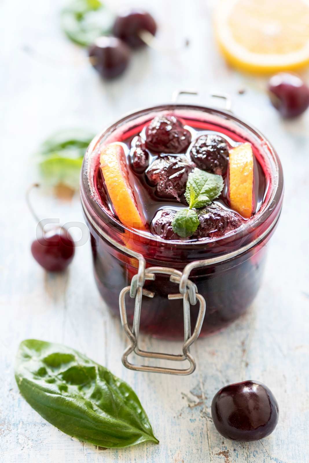 Black cherry jam in the jar | Stock image | Colourbox