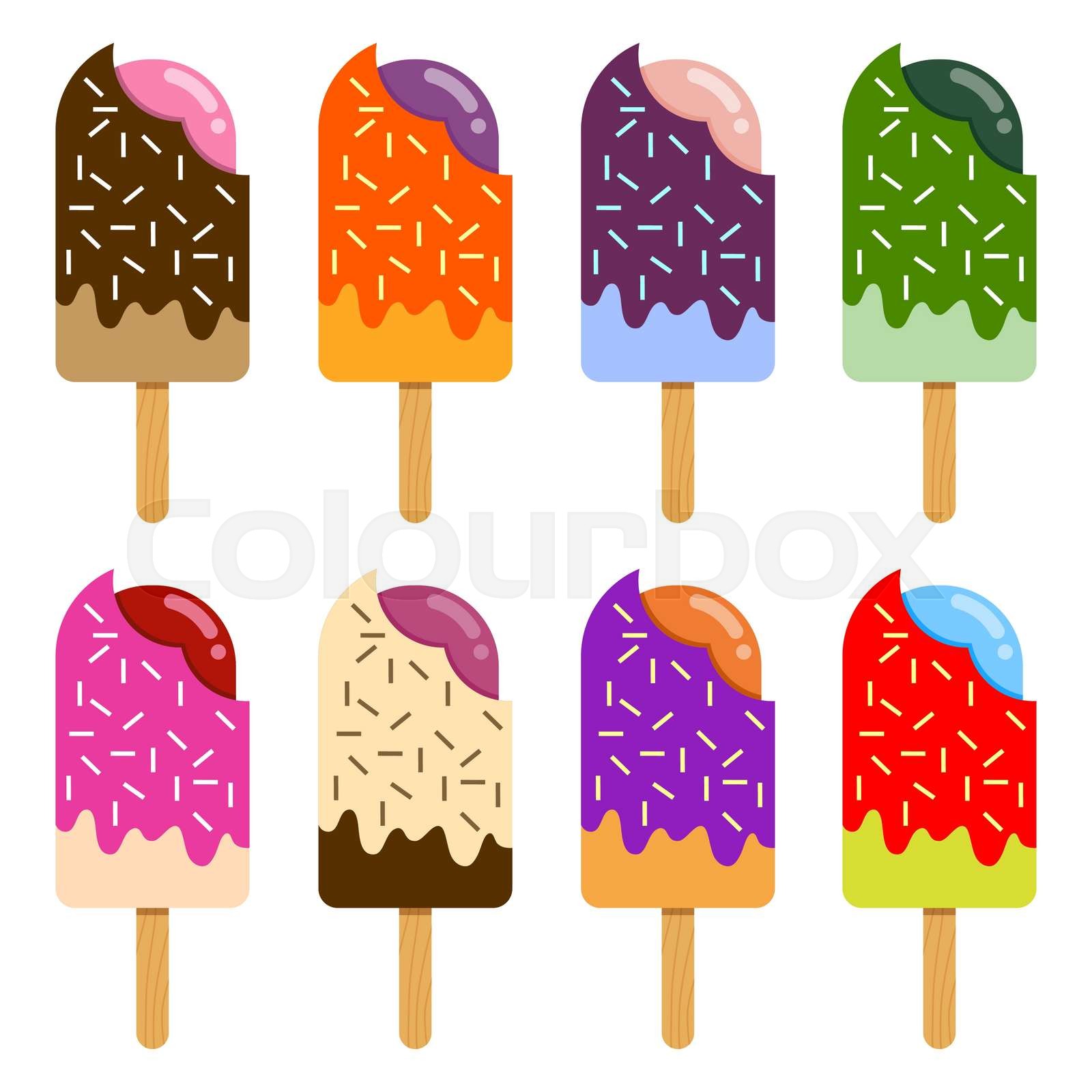 Collection of Colorful Ice Cream Popsicle With Sprinkles | Stock vector ...