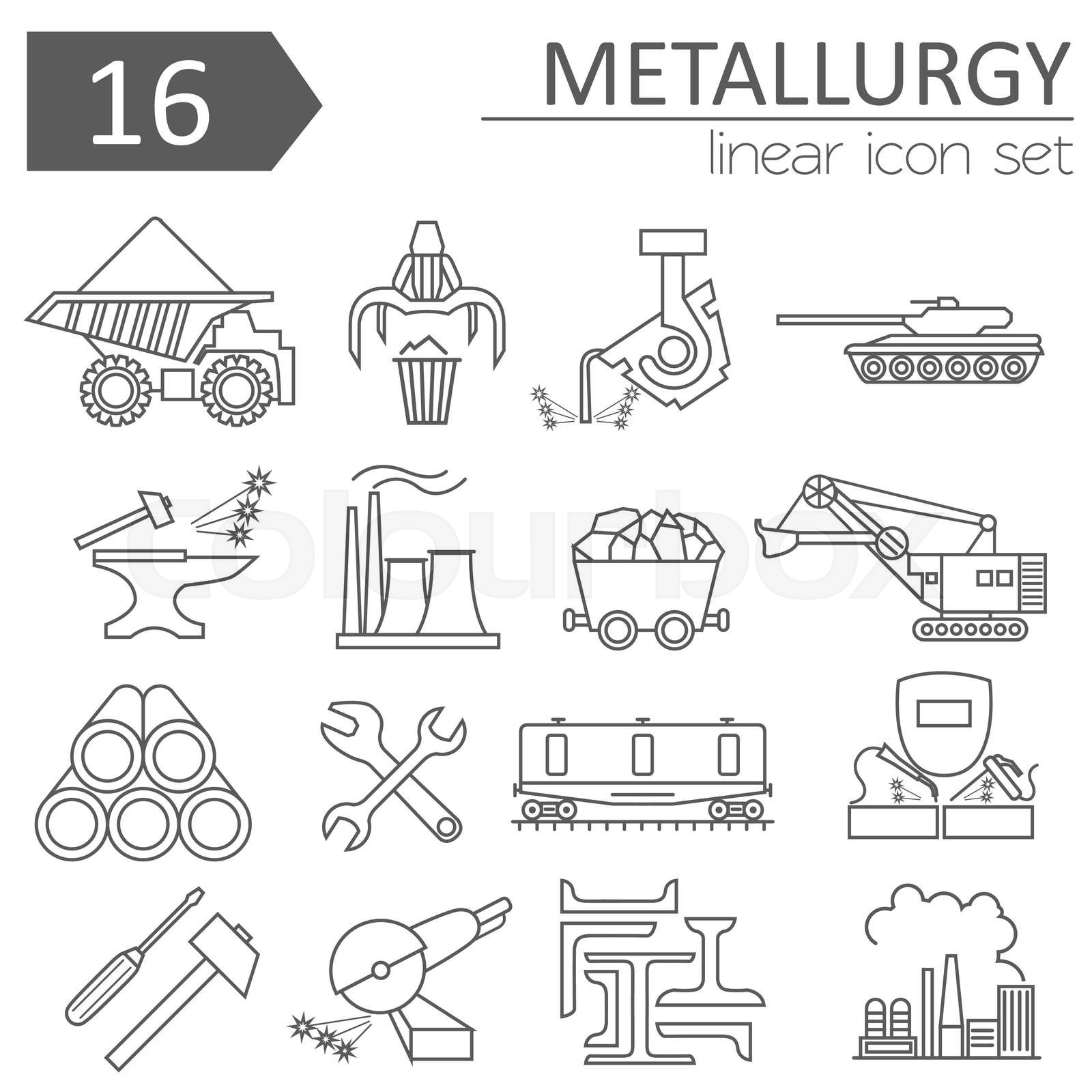 Metallurgy icon set. Thin line icon design | Stock vector | Colourbox