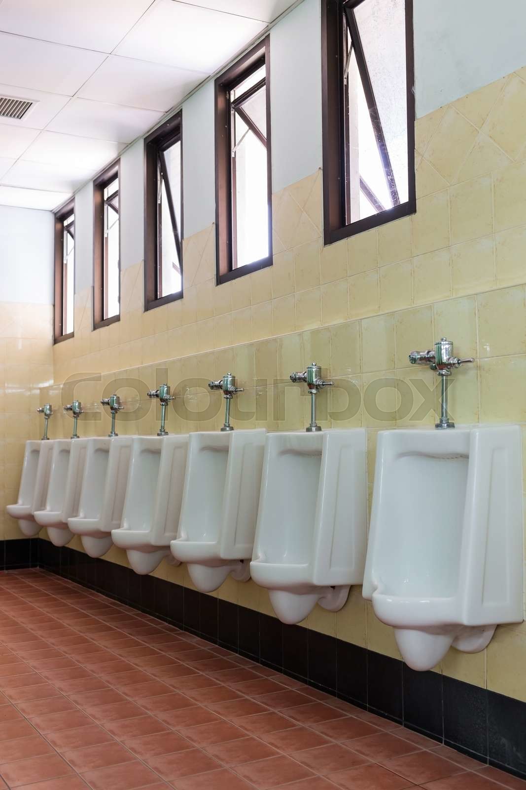 row white urinals in men's bathroom toilet | Stock image | Colourbox