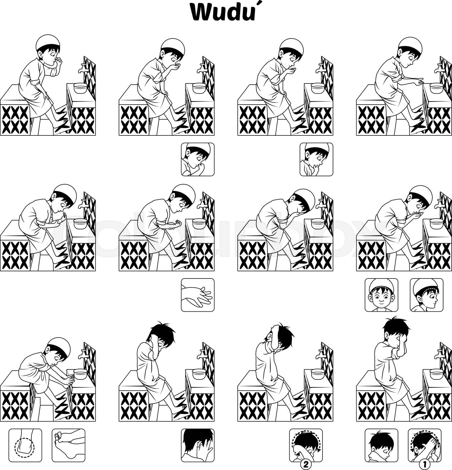 Complete Set of Muslim Ablution Guide Outline | Stock vector | Colourbox