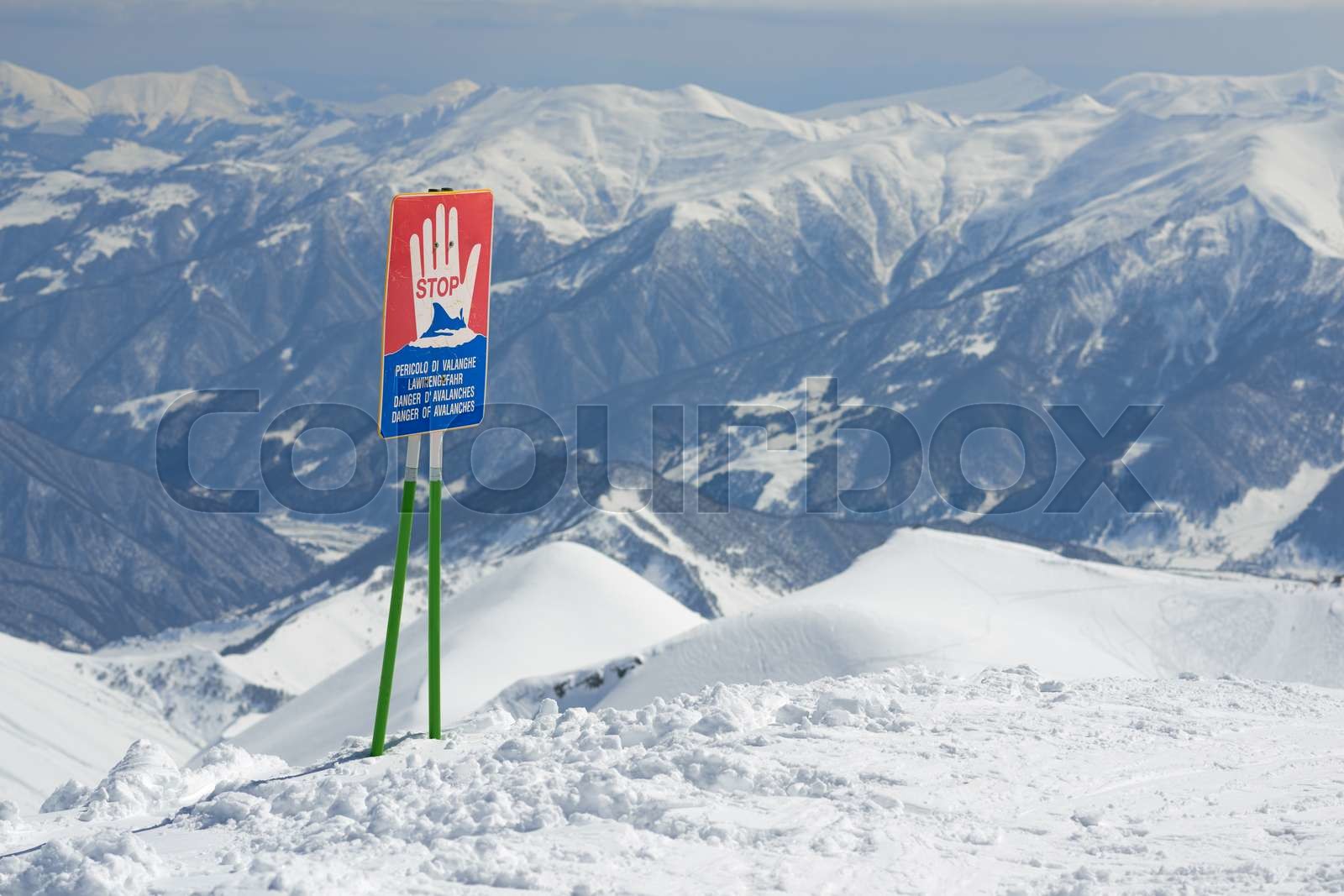warning signs of avalanche on slopes | Stock image | Colourbox