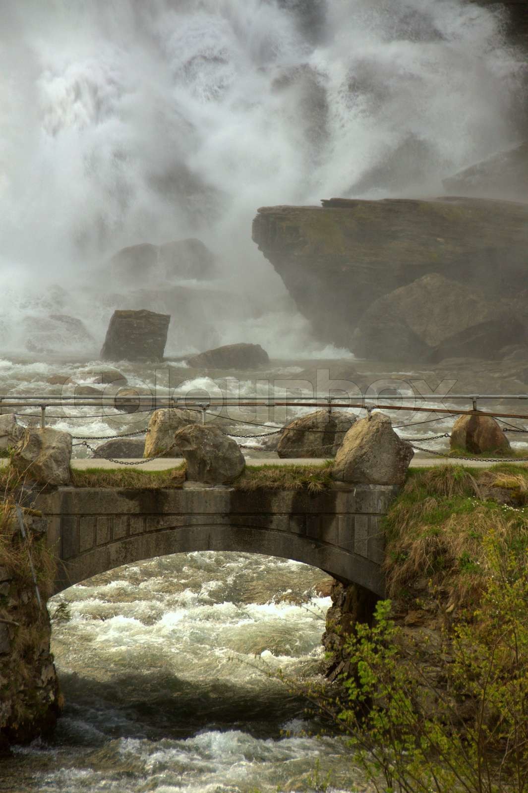 Waterfall and old bridge | Stock image | Colourbox