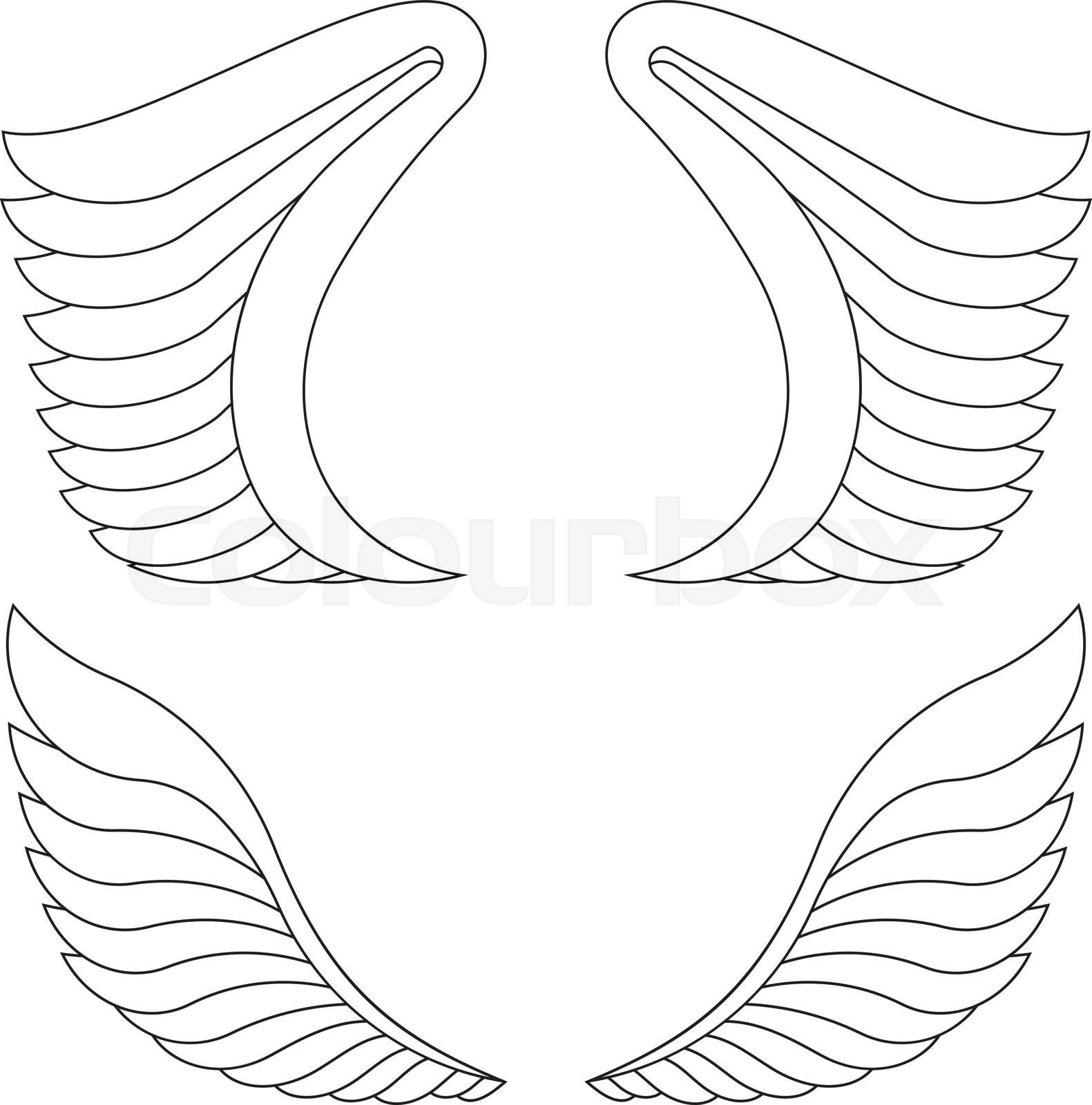 Two pairs of outlined vector wings. | Stock vector | Colourbox
