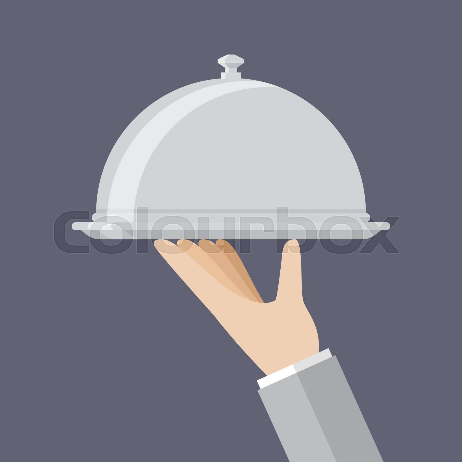 Waiter hand holding silver serving tray | Stock vector | Colourbox