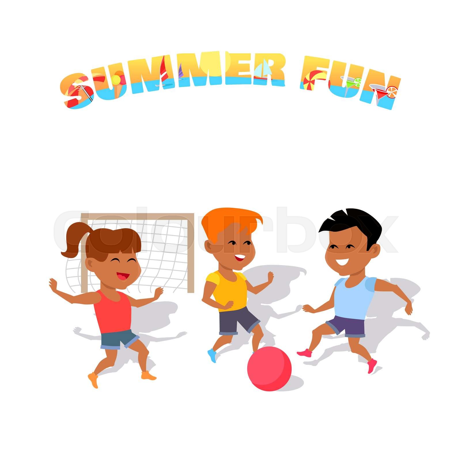 children-play-with-a-ball-summer-fun-stock-vector-colourbox