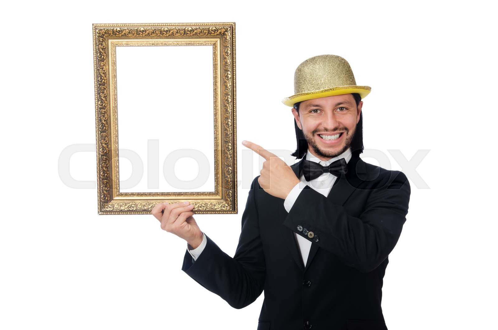 Man with picture frame isolated on white | Stock image | Colourbox