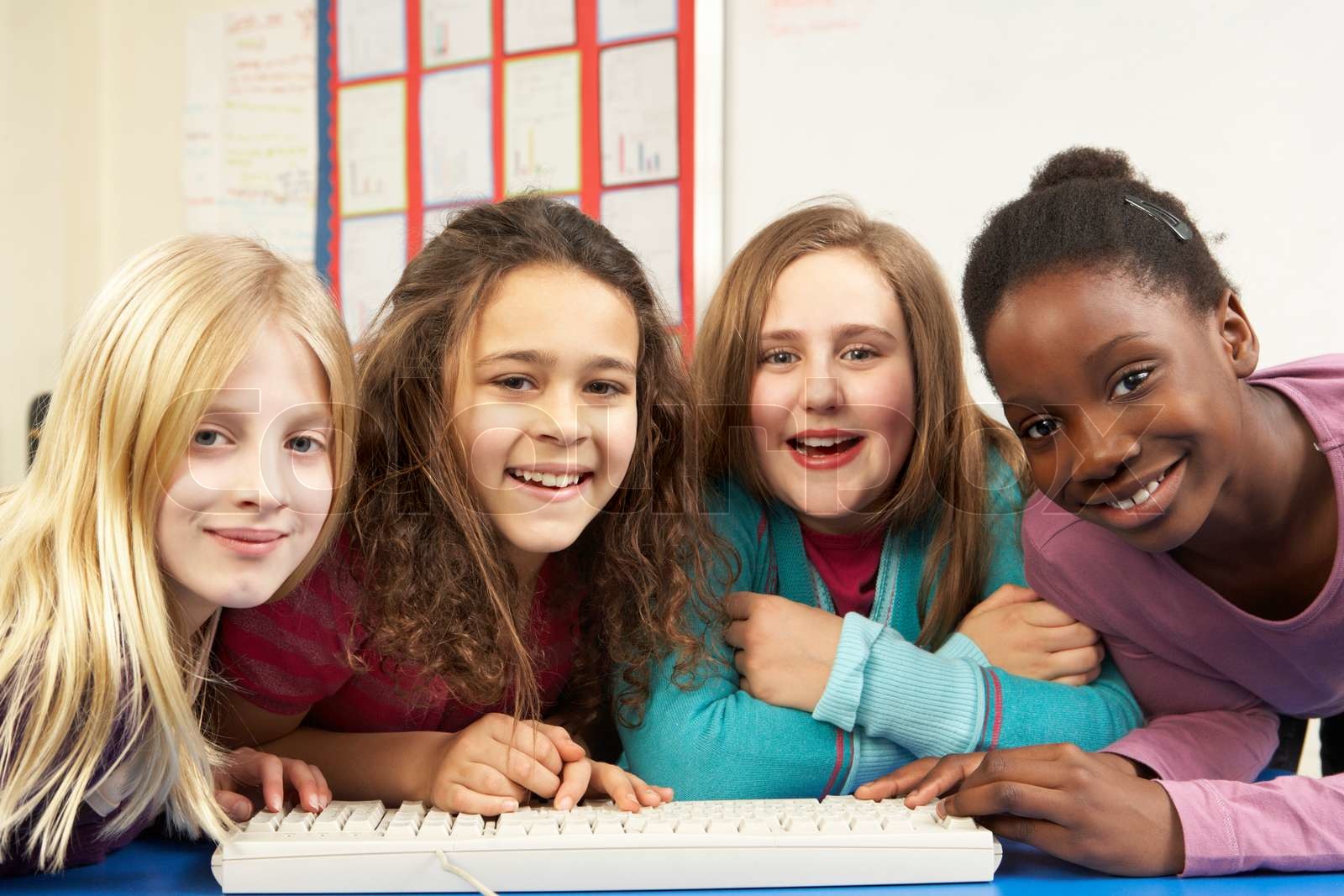 Group Of Schoolgirls In IT Class Using Computer | Stock image | Colourbox