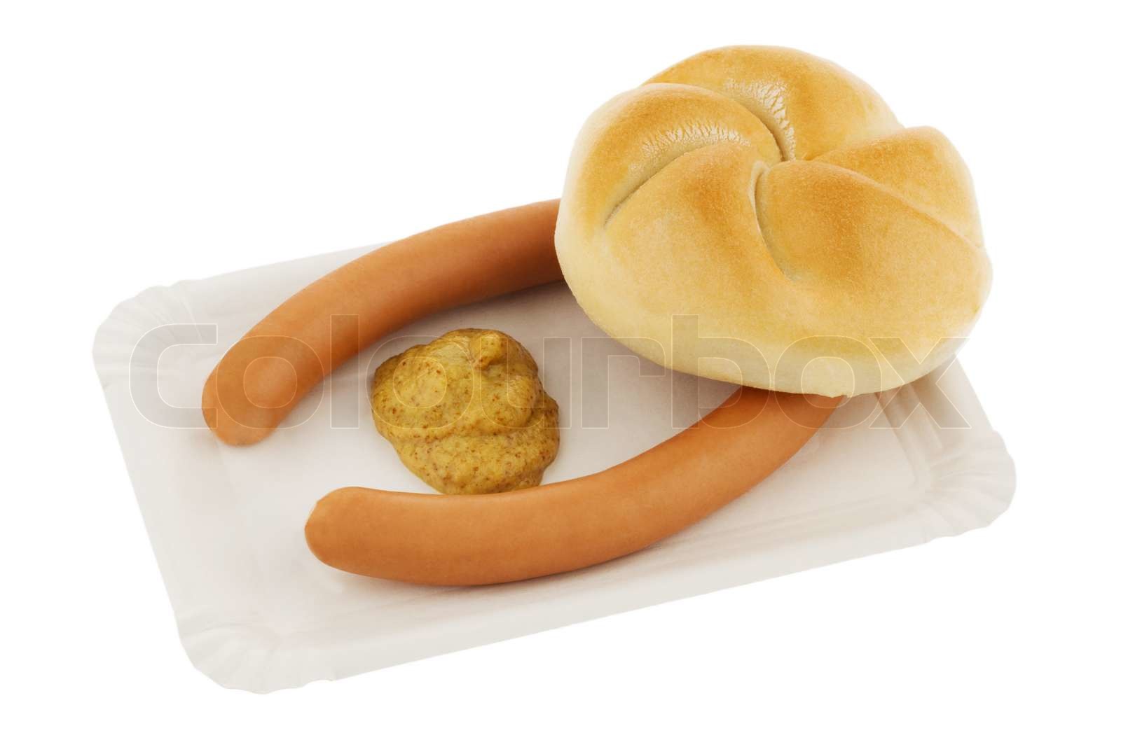 A pair of Vienna sausage on a plate. Frankfurters | Stock image | Colourbox