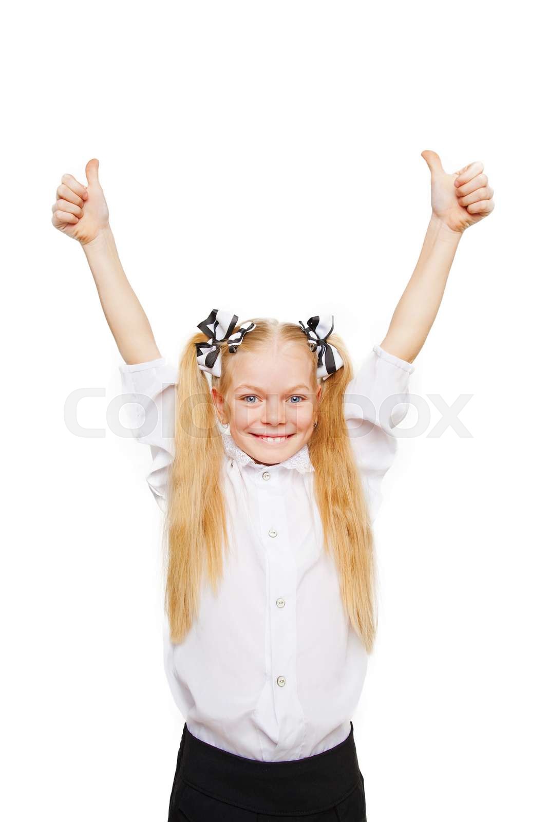 School child give thumbs up. Back to school! | Stock image | Colourbox
