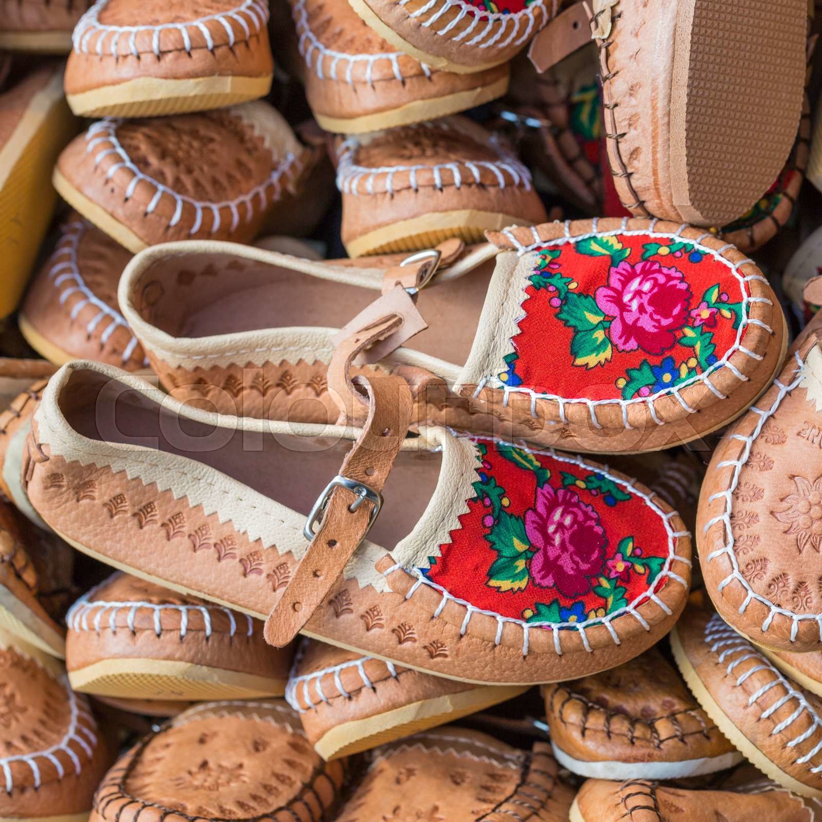 Traditional polish leather mountain boots for children called 'kierpce ...