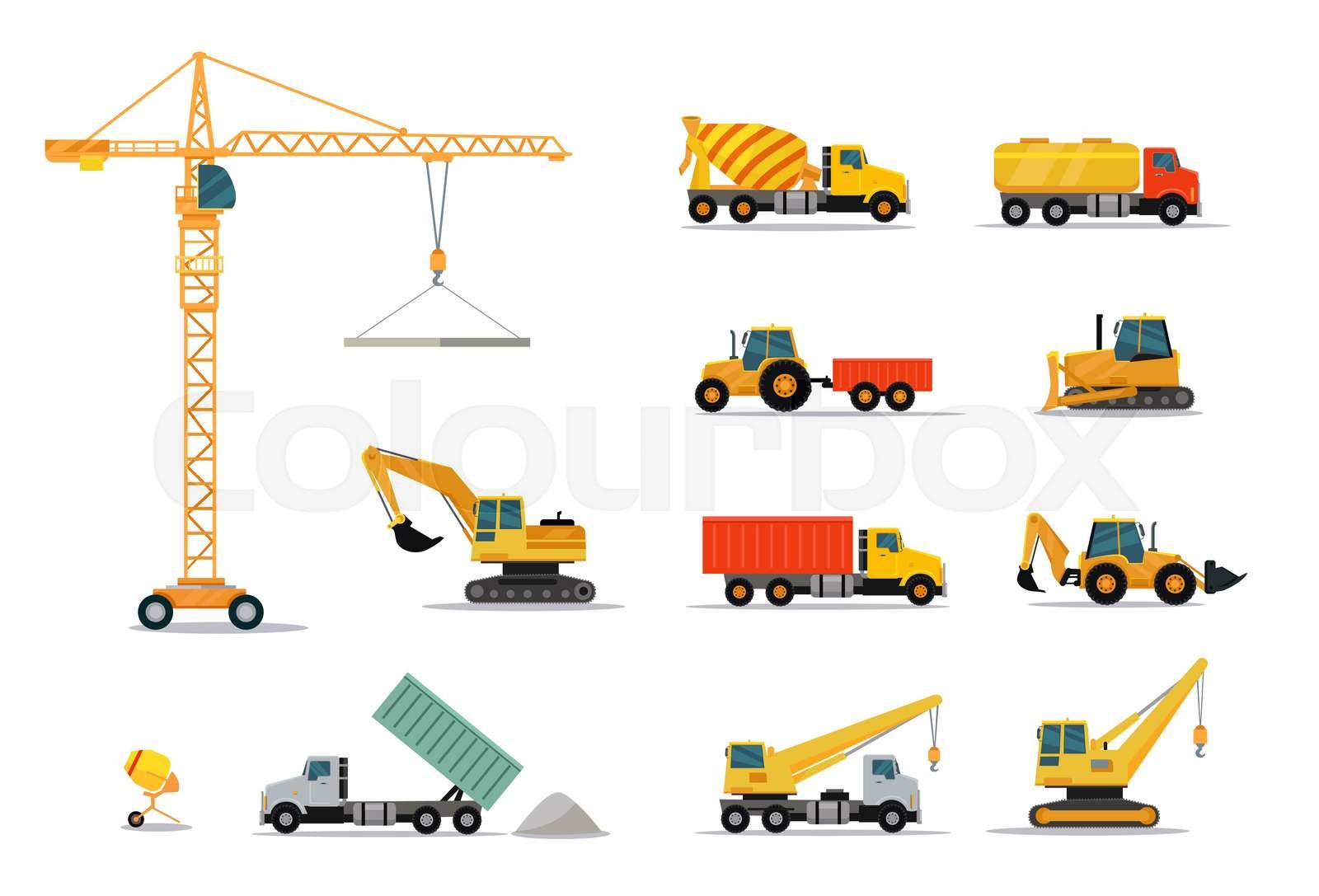 Construction Machinery Set Design Flat | Stock vector | Colourbox