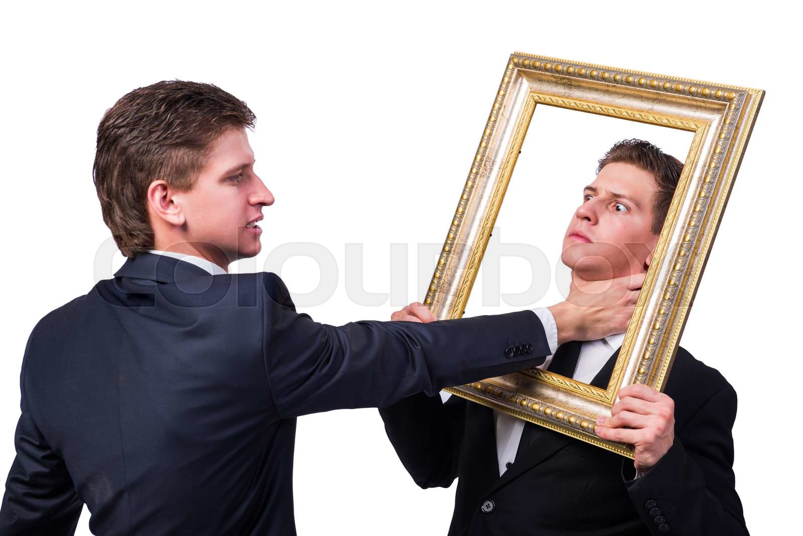 Two twins businessmen arguing with each other isolated on white | Stock ...