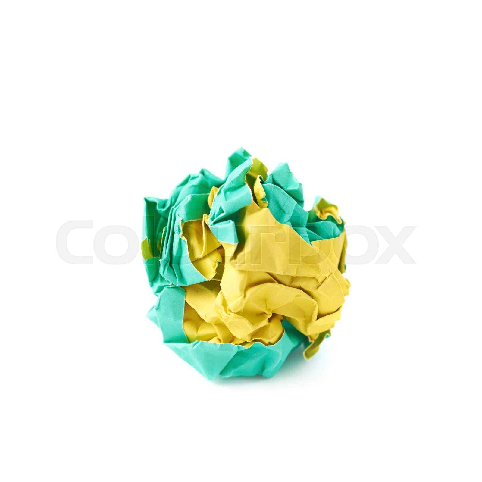 Colorful crumbled paper ball isolated | Stock image | Colourbox