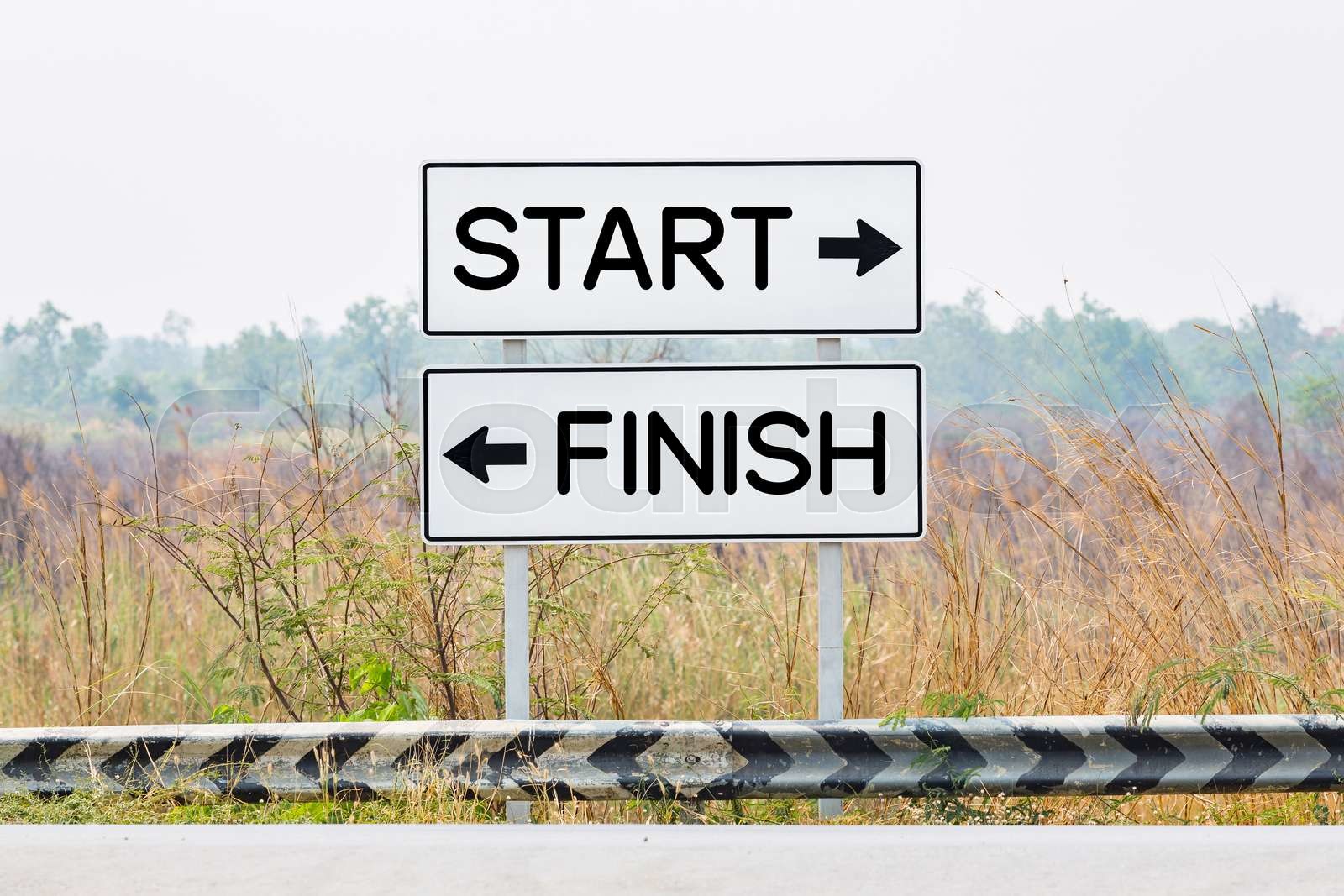 Road sign boards with start and finish text | Stock image | Colourbox